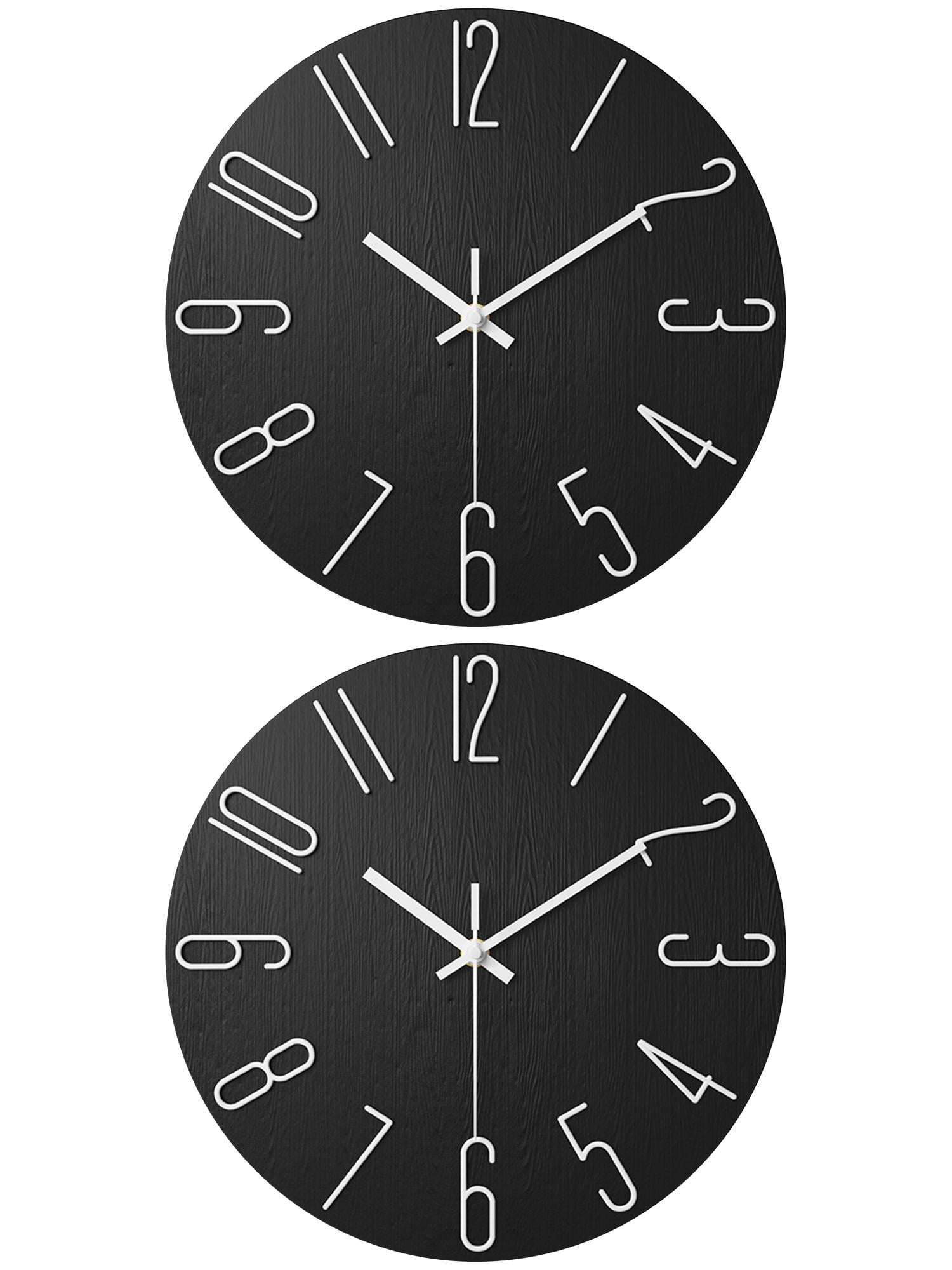 Unique Bargains 2 Pcs Analog Battery Operated Wall Clock 12 Inch Black ...