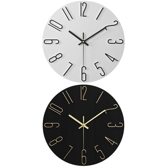 Unique Bargains 2 Pcs Analog Battery Operated Wall Clock 12 Inch White ...
