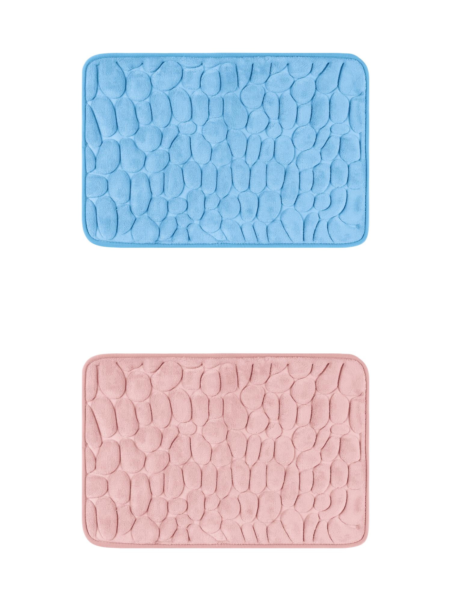 Unique Bargains 2 Pcs Bath Mat Quick Dry Bath Mats Light Blue/Pink 16 ...