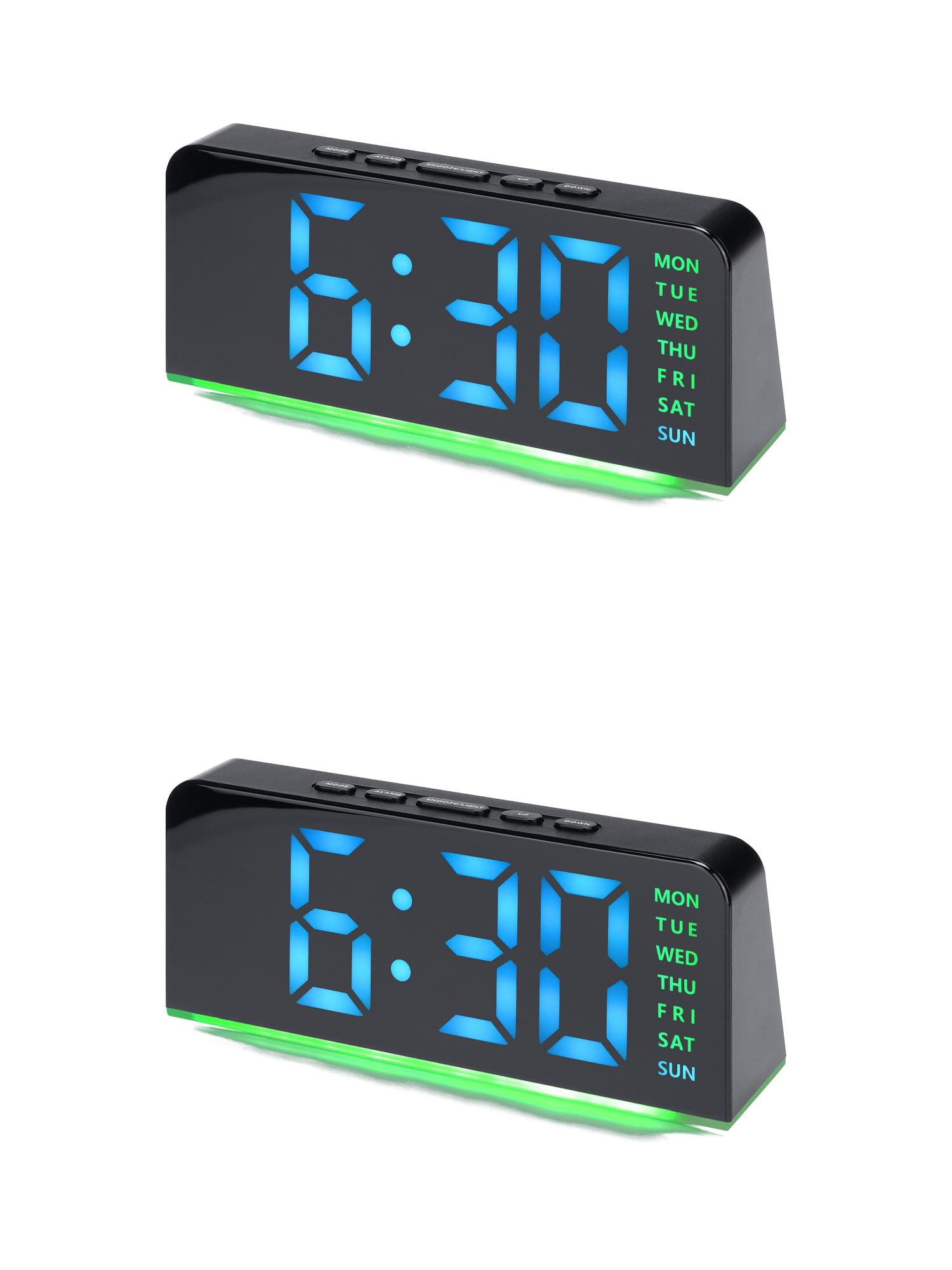 Unique Bargains 2 Pcs Digital Dual Alarm Clock for Bedroom Black Green ...