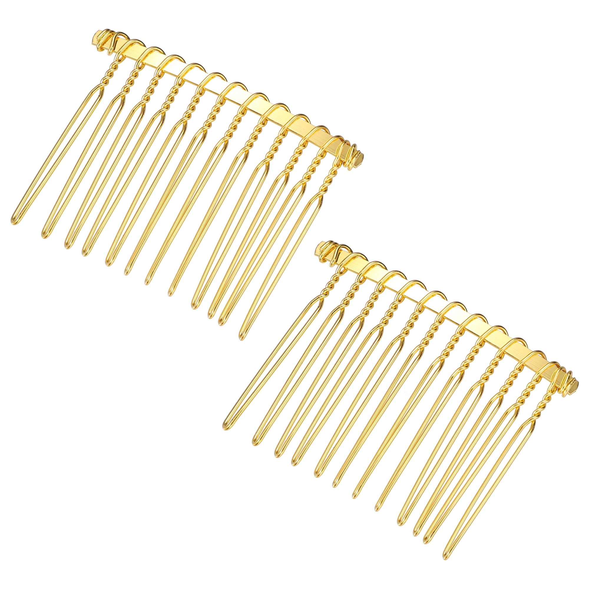 Unique Bargains 2 Pcs No Slip Hair Side Combs Accessories Metal 2" Gold ...