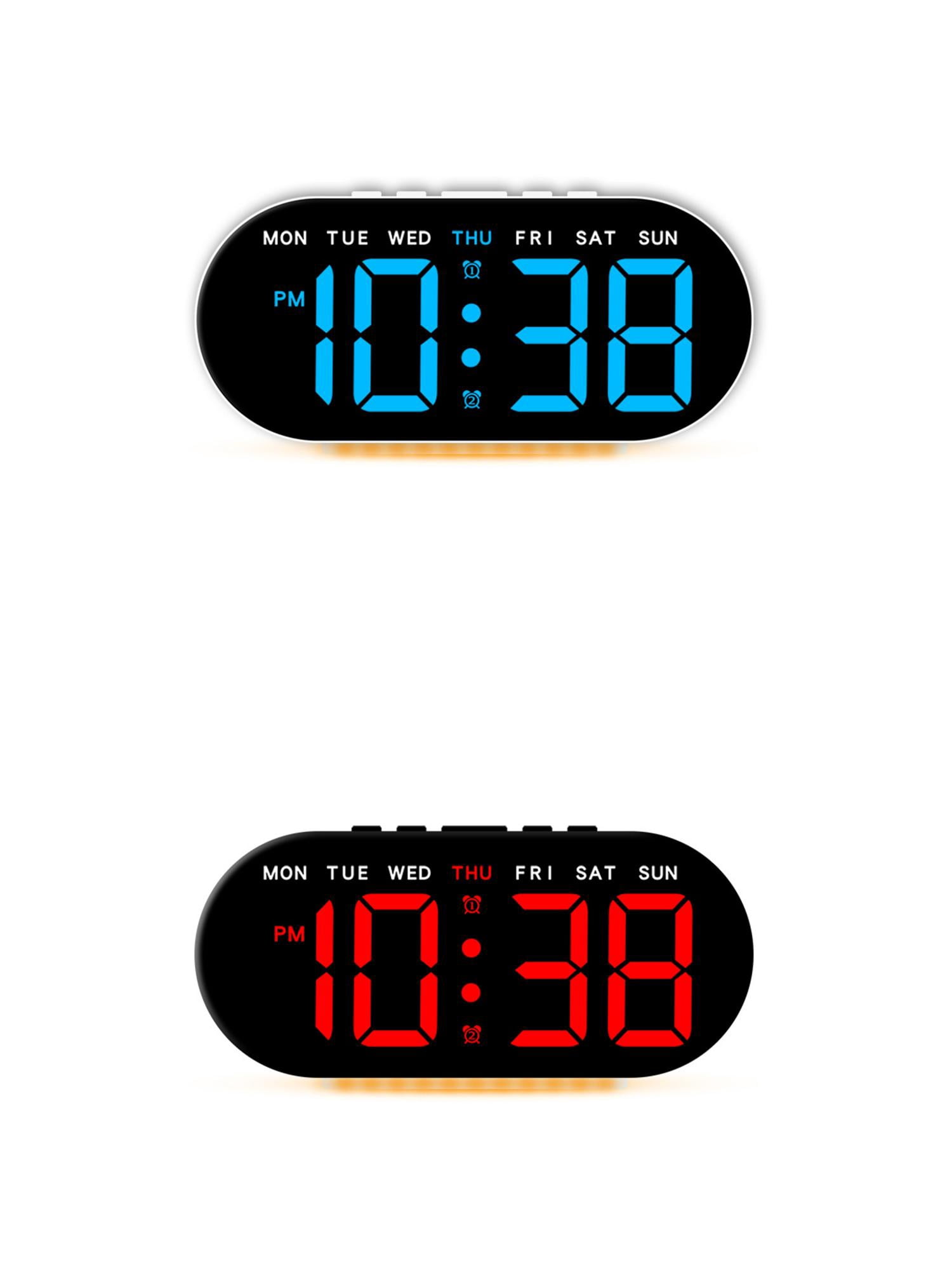 Unique Bargains 2 Pcs Oval Digital Alarm Clock Bedroom Black Red/White ...
