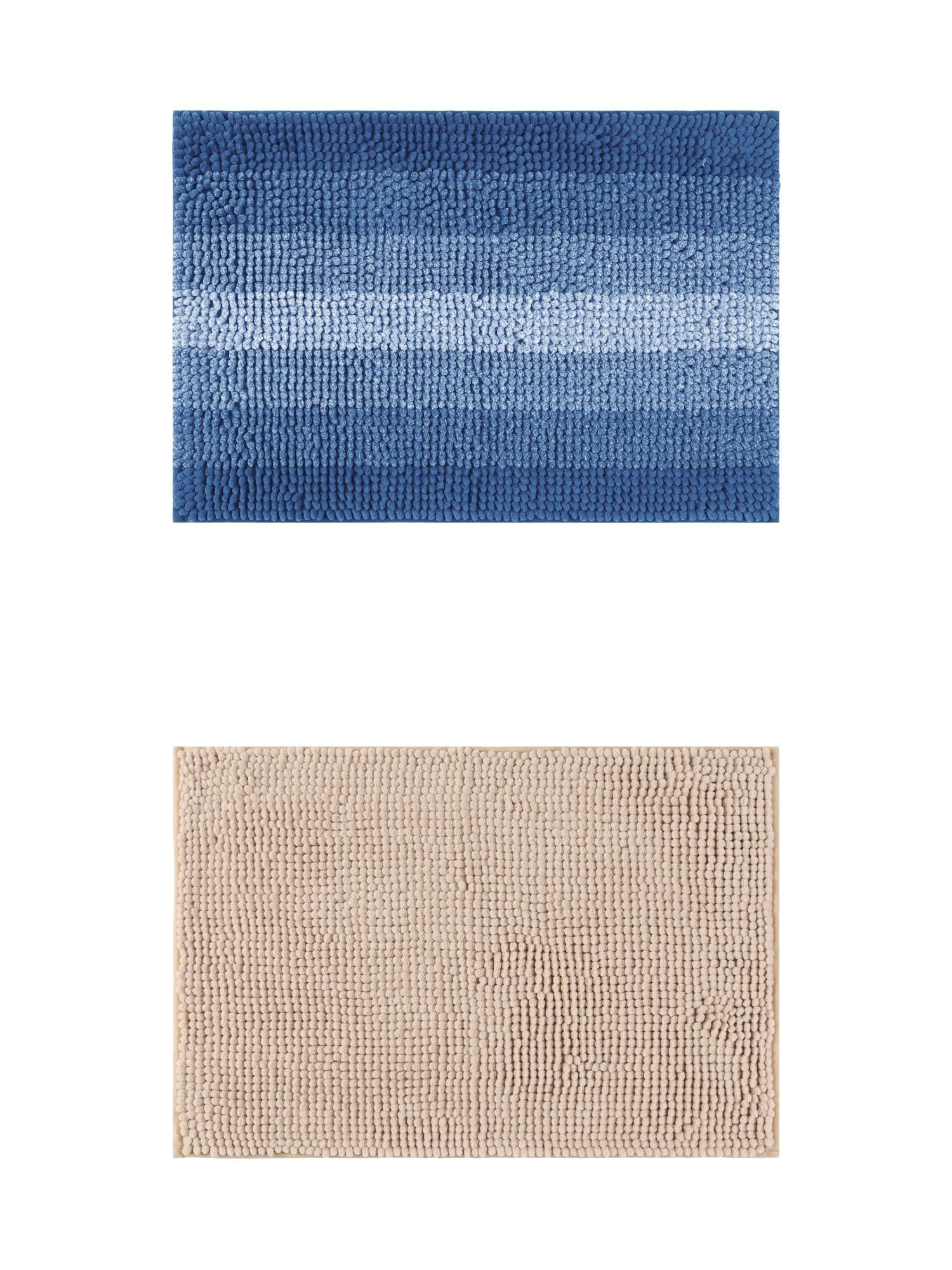 Unique Bargains 2 Pcs Plush Fluffy Extra Thick Mat Khaki/Navy Blue 16 ...