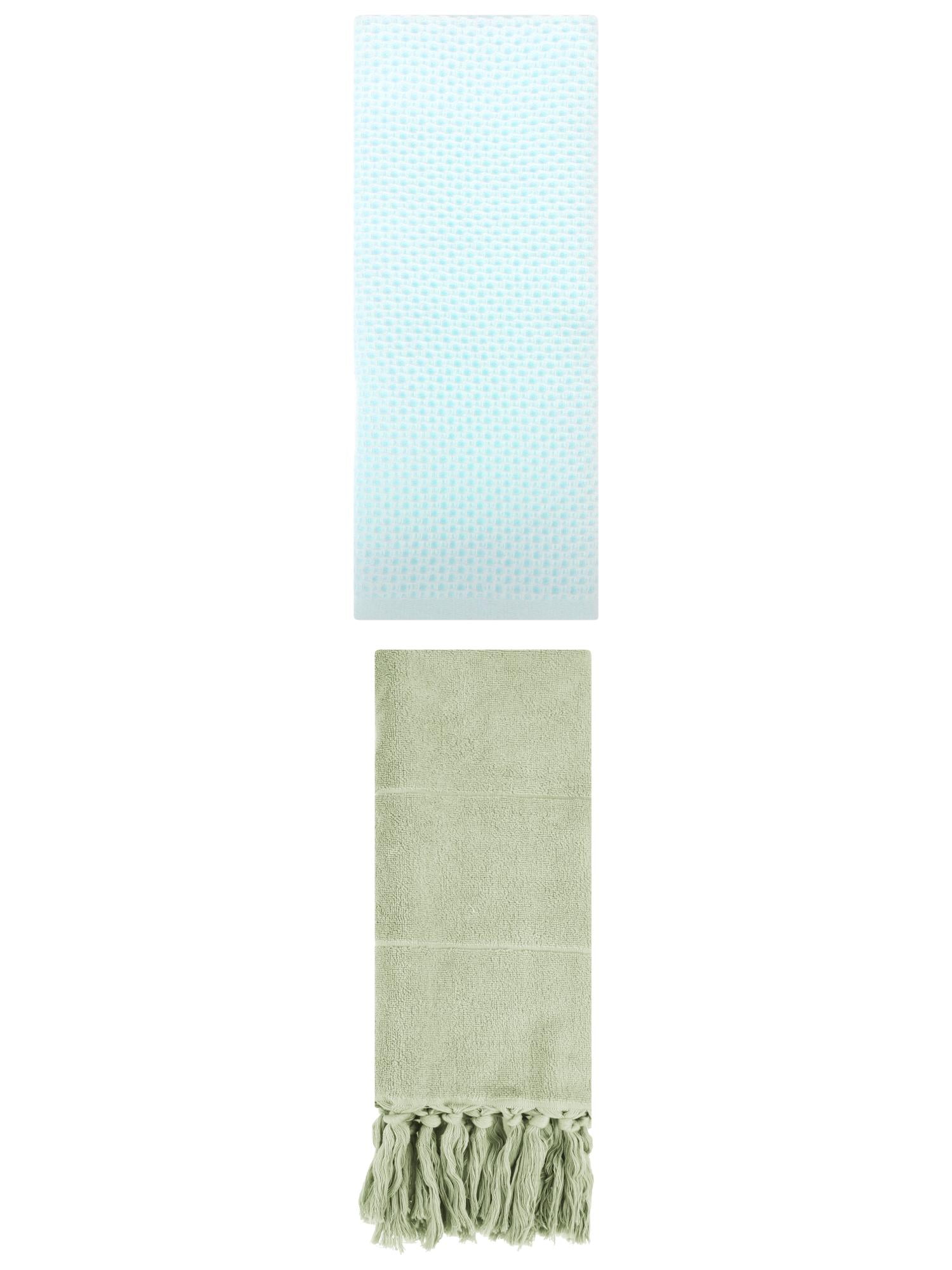Unique Bargains 2 Pcs Tassels and Waffle Hand Towel Green/Light Cyan 14 ...