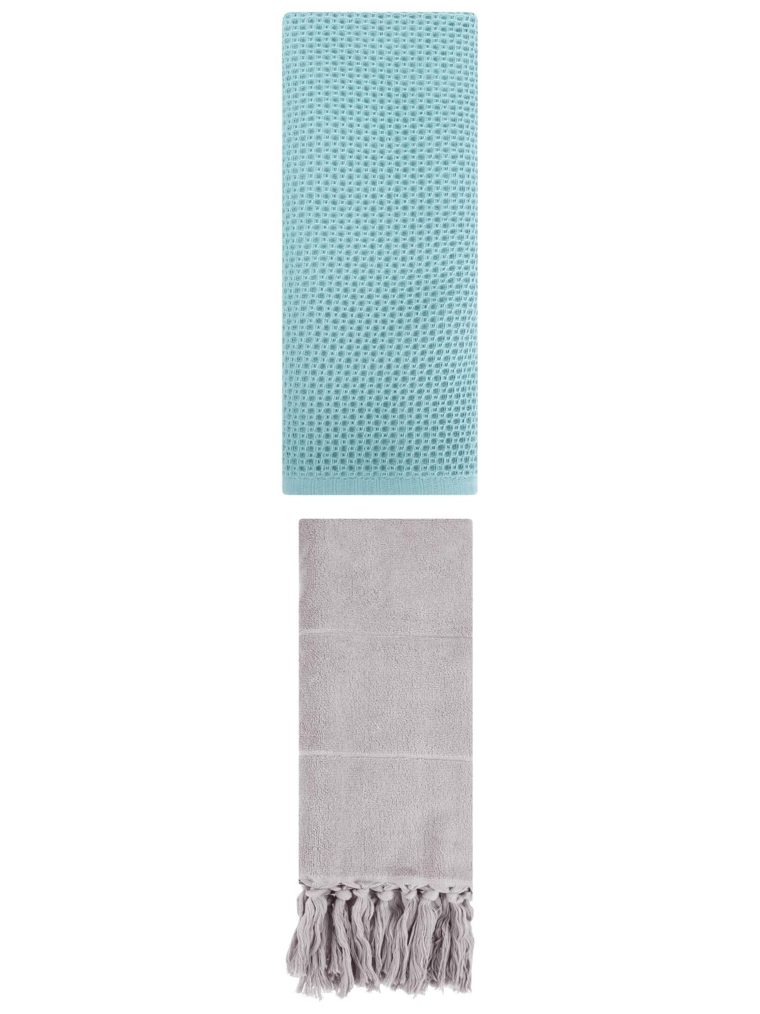 Unique Bargains 2 Pcs Tassels and Waffle Hand Towel Grey/Light Blue 14 ...
