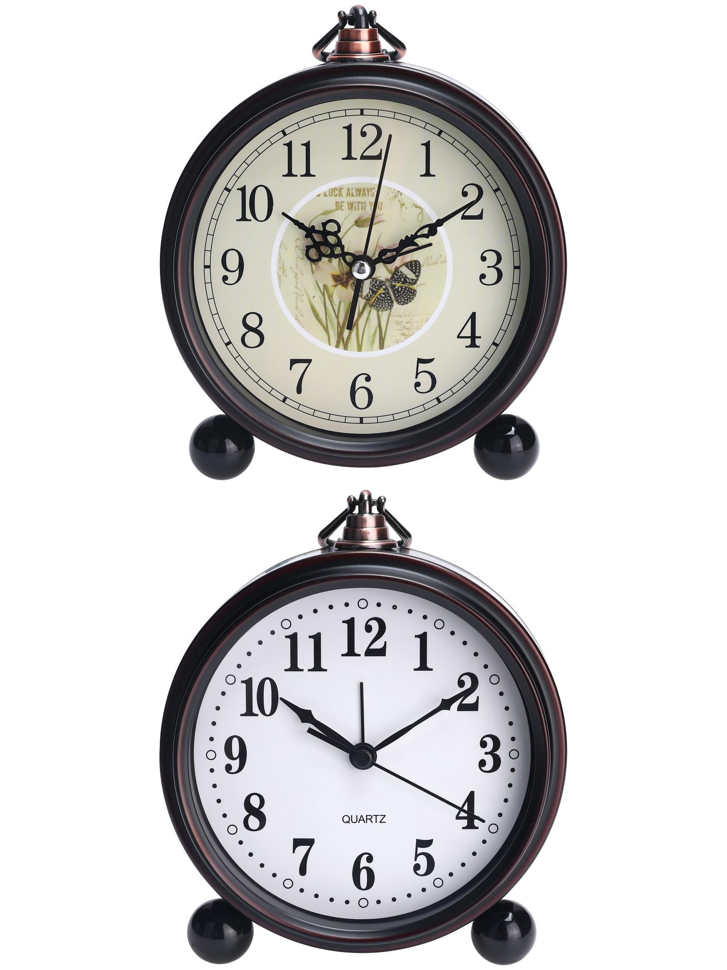 Unique Bargains 2 Pcs Vintage Desk Clock Silent Retro Battery Operated ...