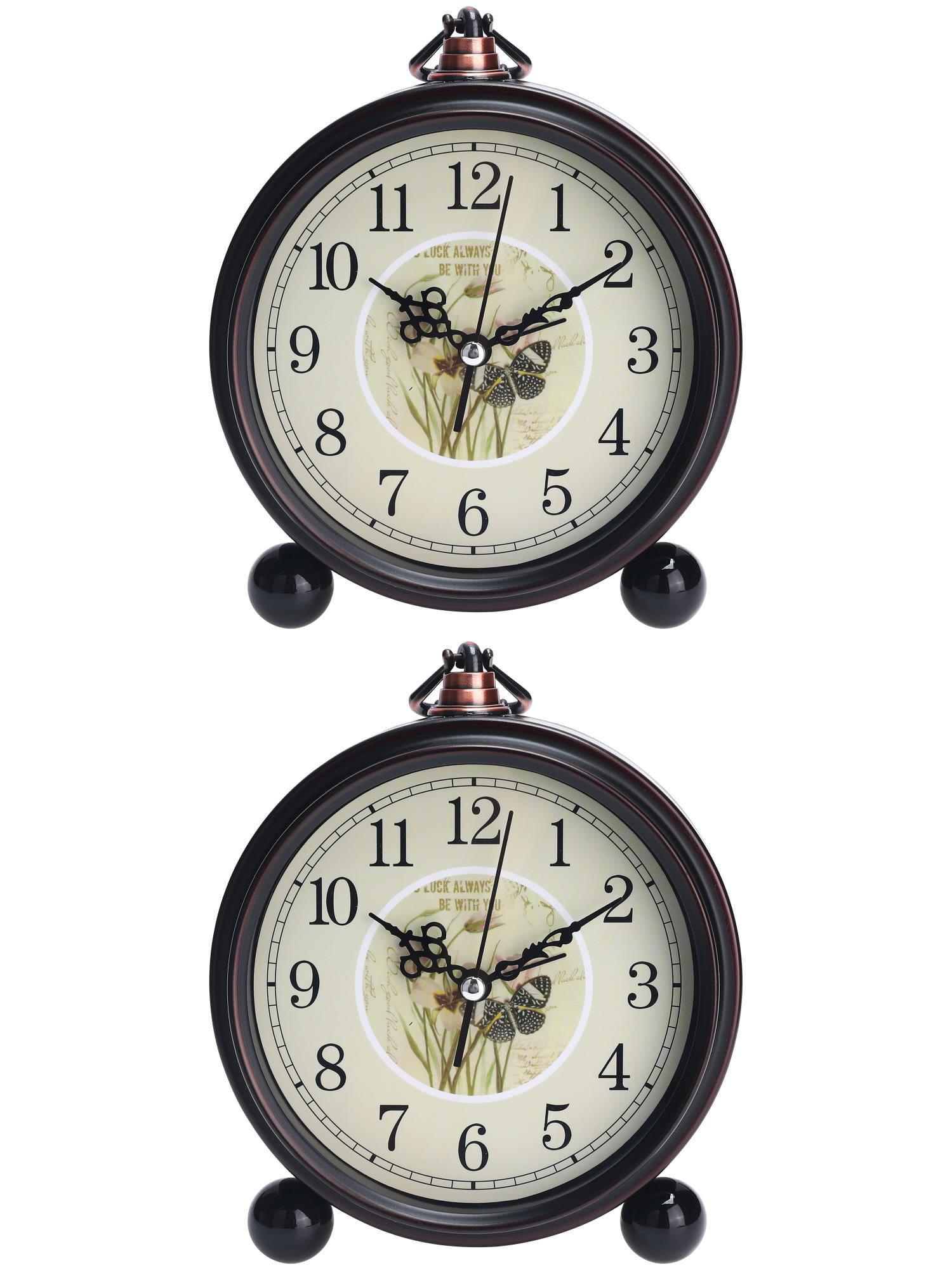 Unique Bargains 2 Pcs Vintage Desk Clock Silent Retro Battery Operated ...
