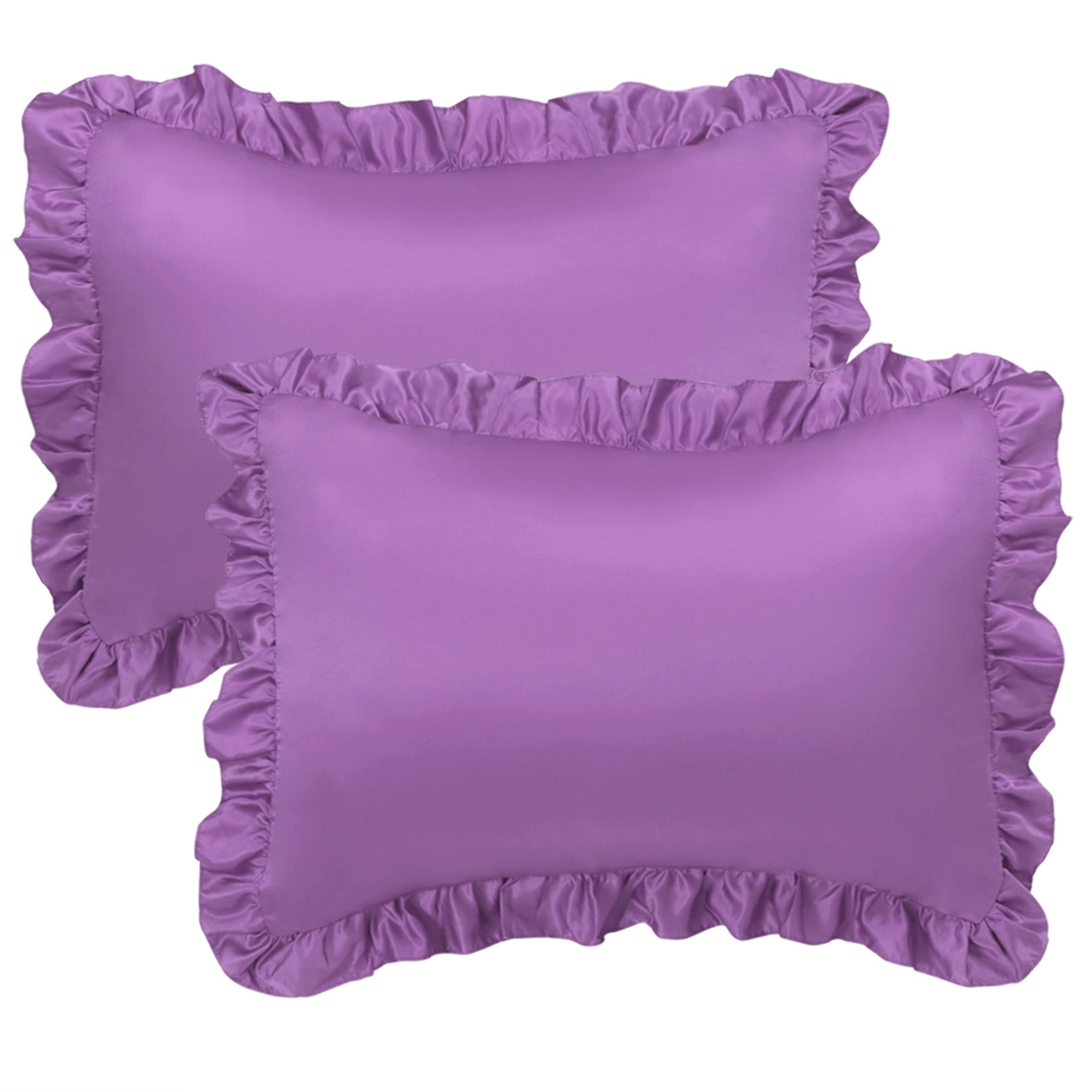 Unique Bargains 2-Piece Satin Ruffled Edge Pillowcases, King, Purple ...