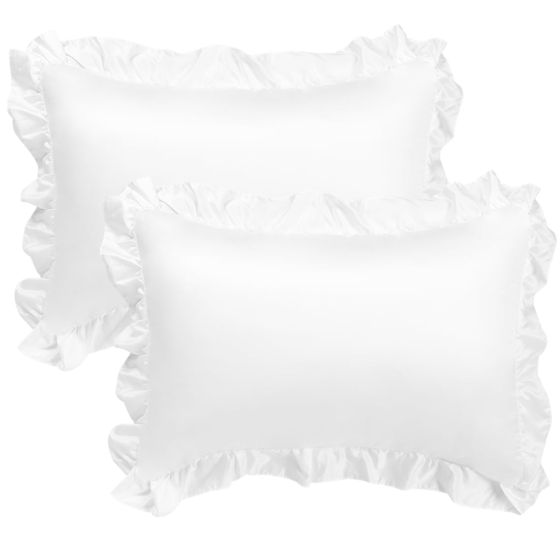 Unique Bargains 2-Piece Satin Ruffled Edge Pillowcases, Standard, White ...