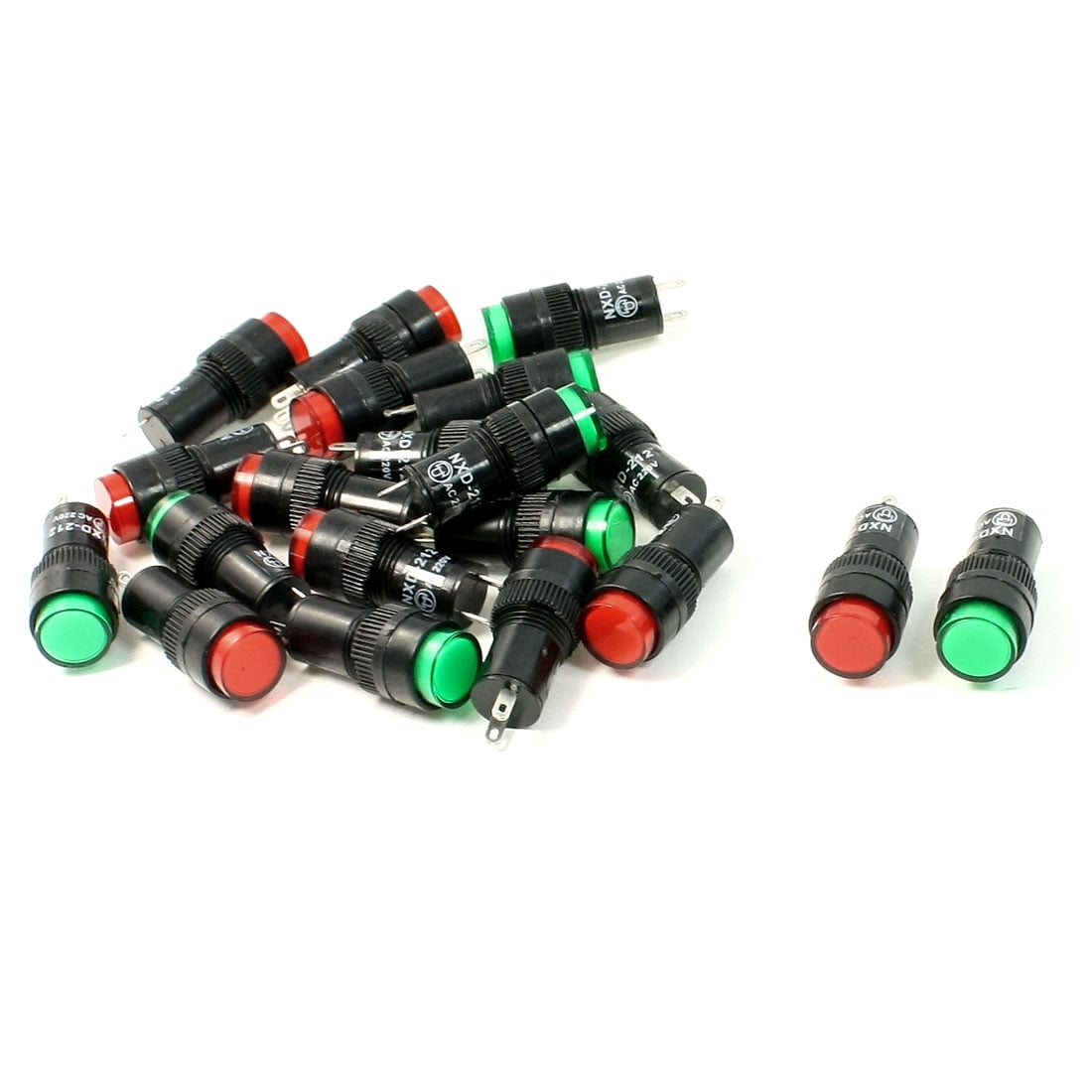 Unique Bargains 20 Pcs 220V 2 Terminals Red Green Indicator Light Pilot ...