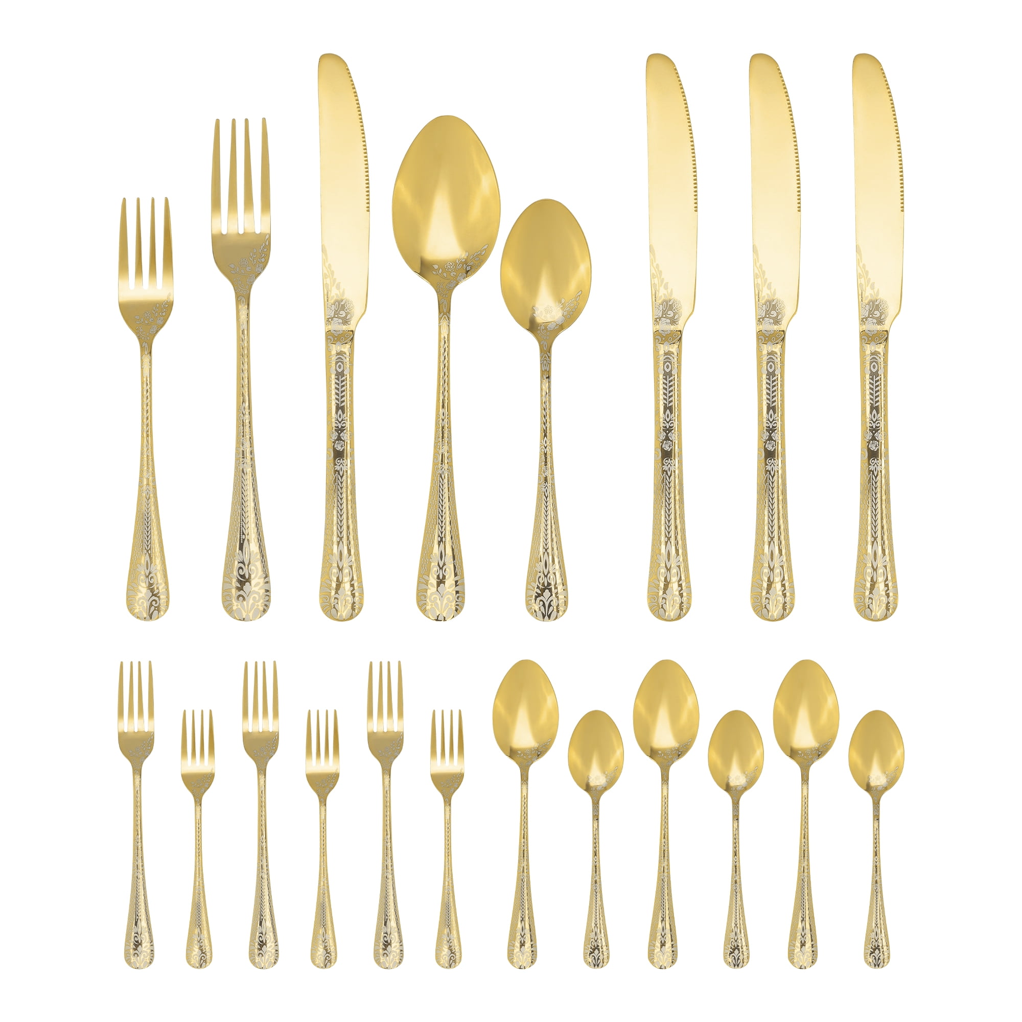 Unique Bargains 20 Piece Floral Stainless Steel Flatware Set for 4 ...