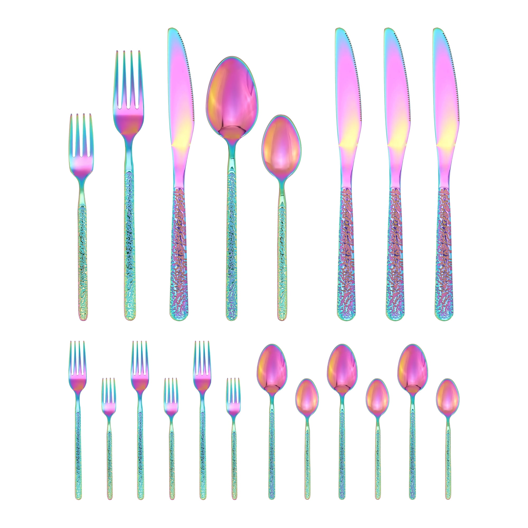 Unique Bargains 20 Piece Stainless Steel Flatware Set with Texture and ...