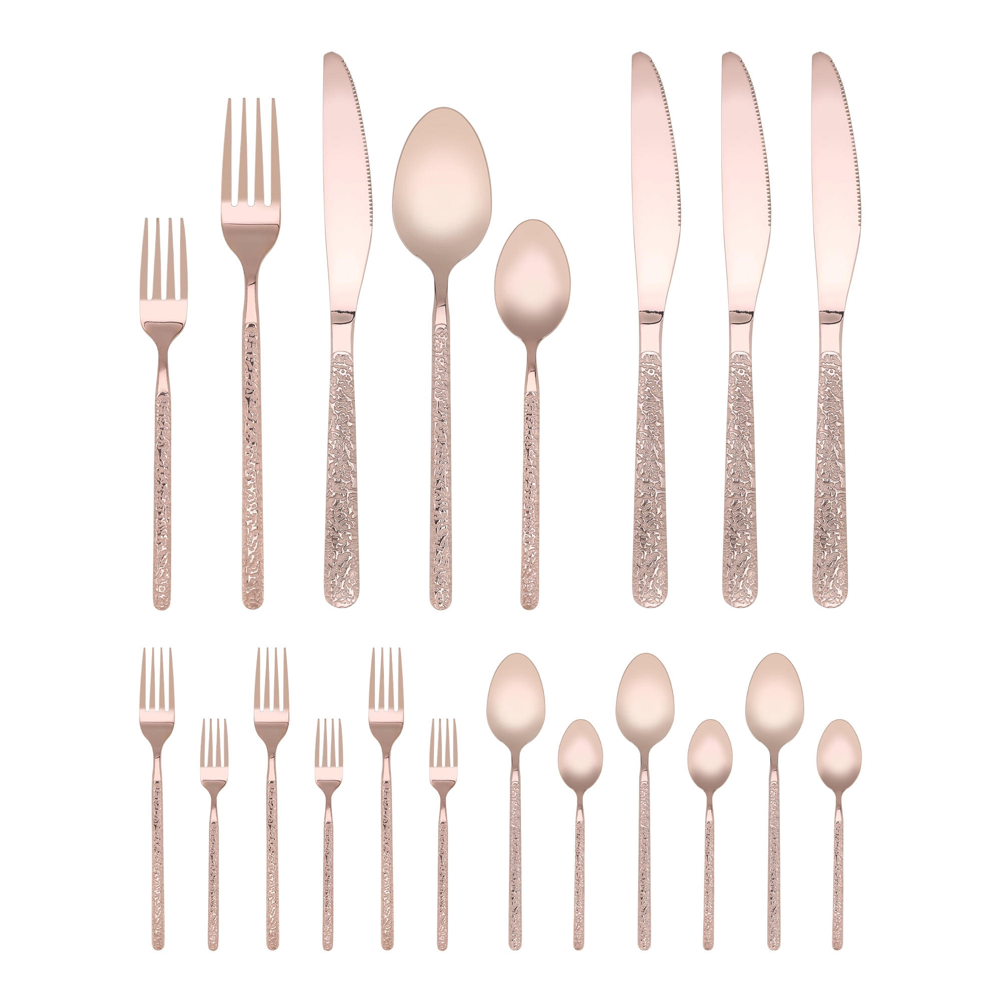 Unique Bargains 20 Piece Stainless Steel Flatware Set with Texture and ...