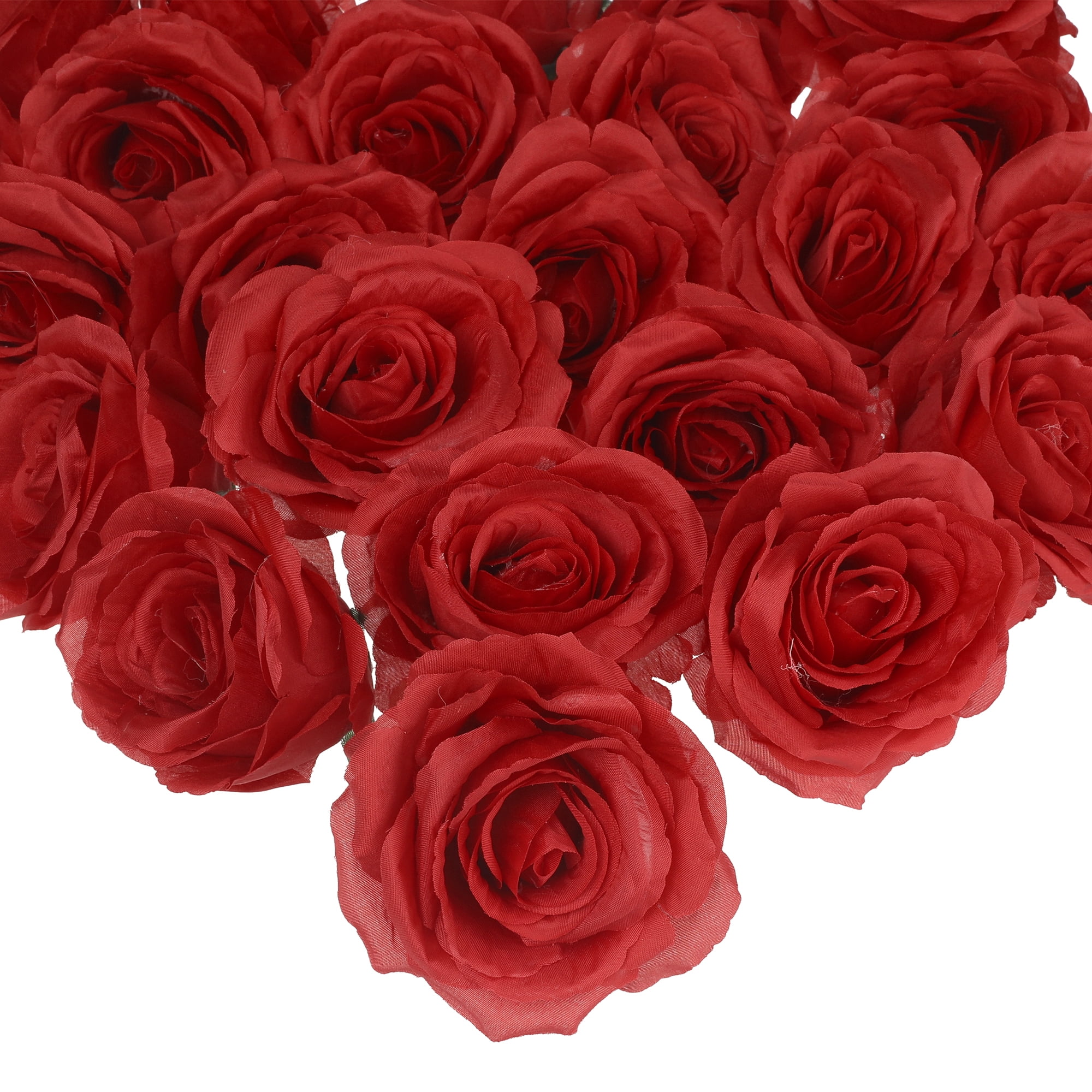 Unique Bargains 25 Pcs Roses Artificial Flowers Silk Fake Roses Red ...