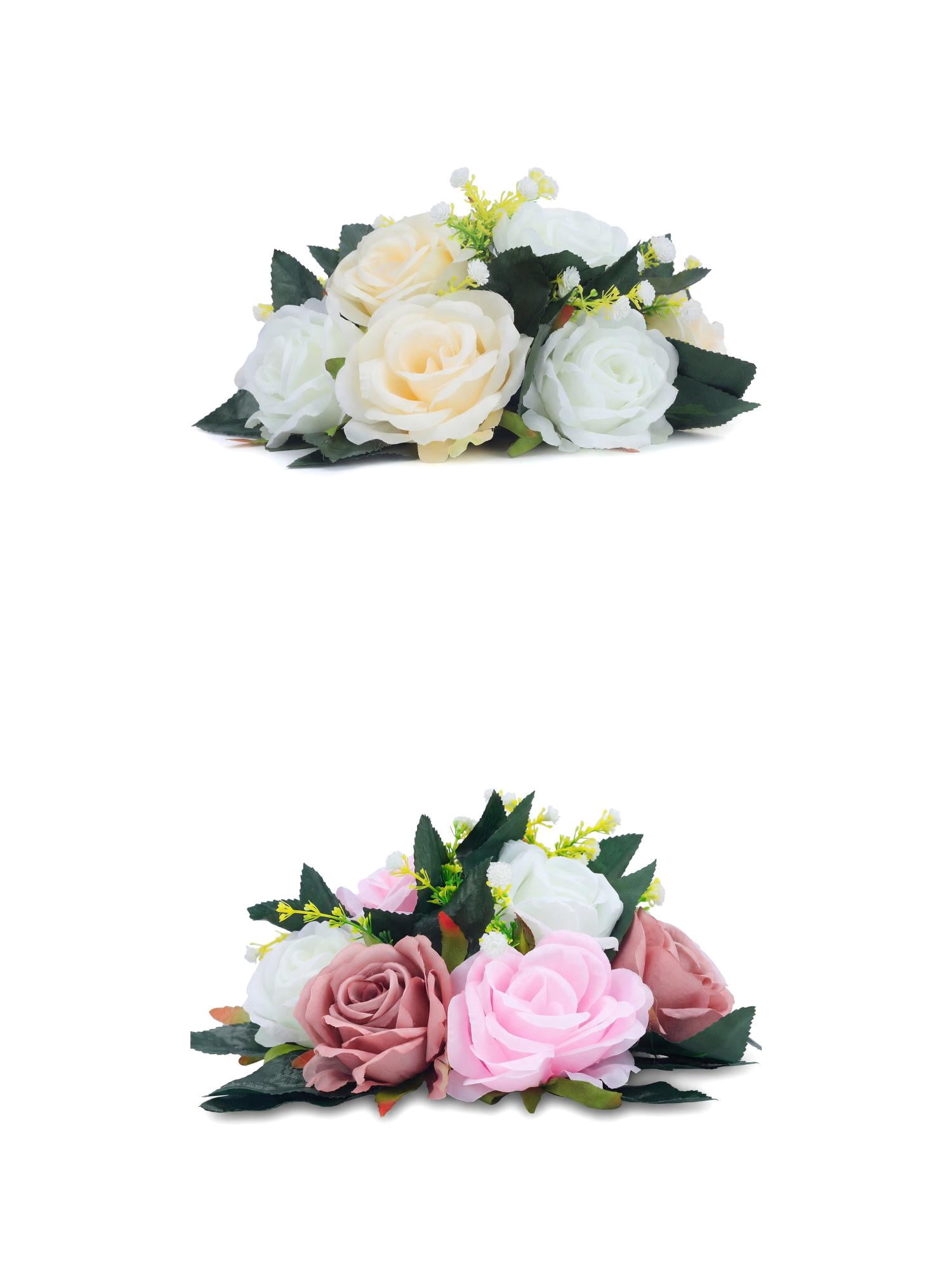 Unique Bargains 2Pcs Artificial Rose Flower Centerpiece Champagne Dark ...