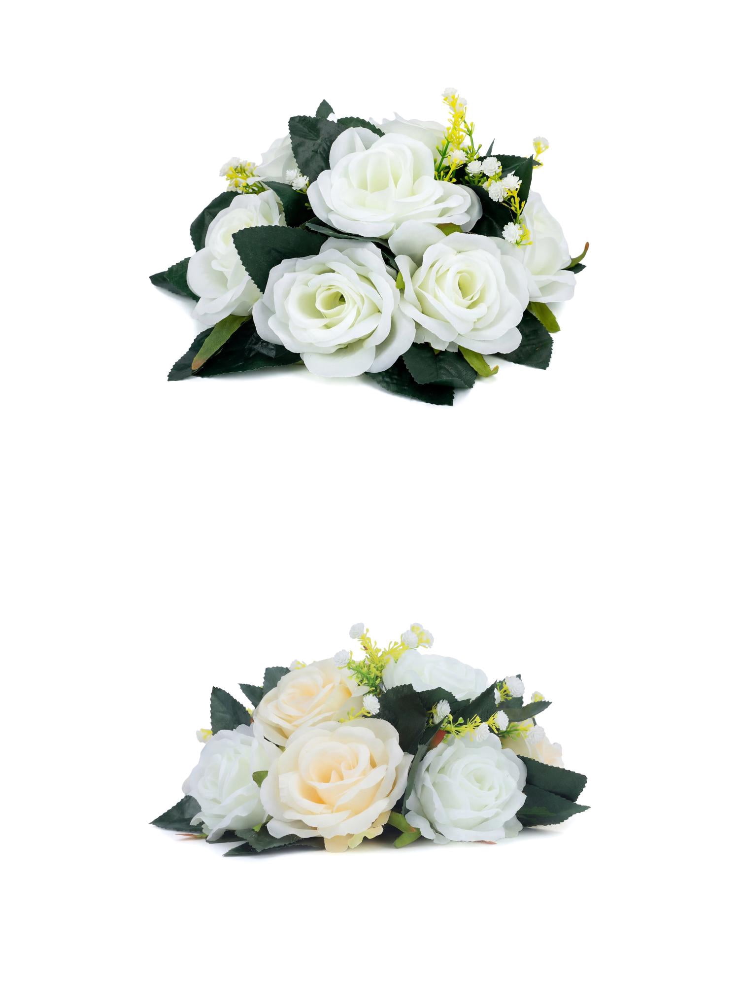 Unique Bargains 2Pcs Artificial Rose Flower Centerpiece Champagne White ...
