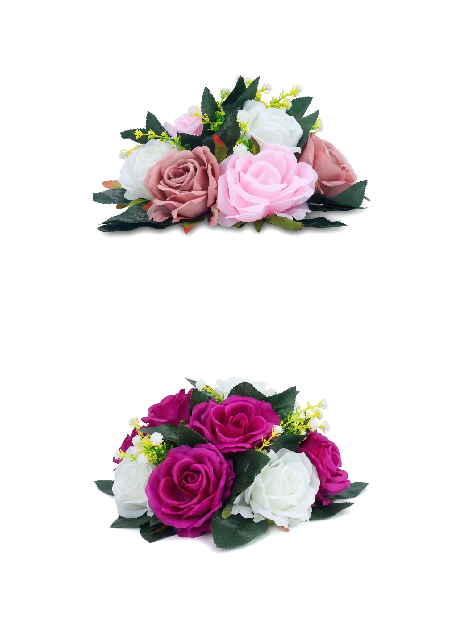 Unique Bargains 2Pcs Artificial Rose Flower Centerpiece Dark Dark ...
