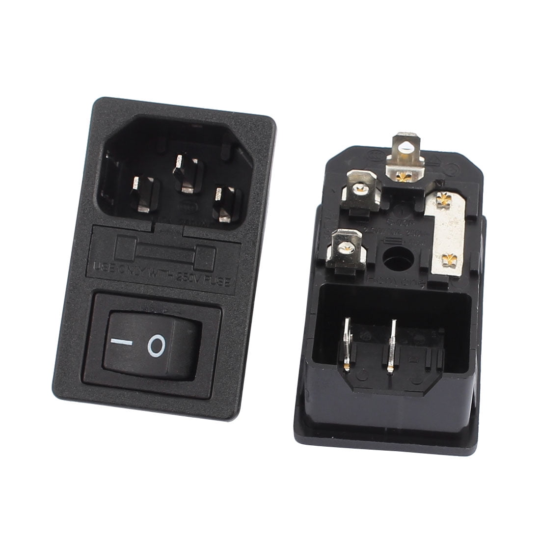 Unique Bargains 2Pcs IEC320 C14 Inlet Socket w Fuse w I/O DPST Red Lamp ...