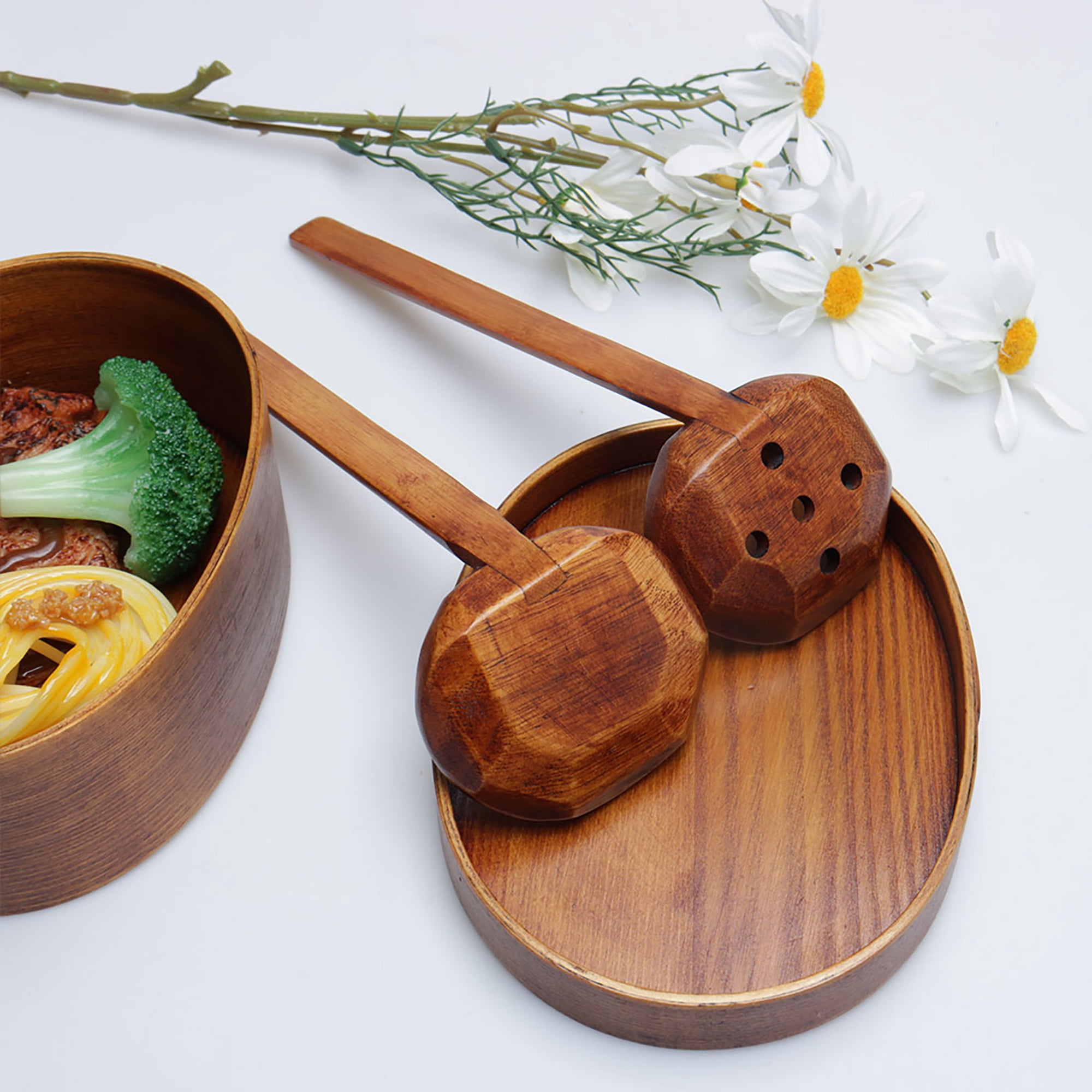 Unique Bargains 2pcs Wooden Spoon, Colander Spoon 7.5