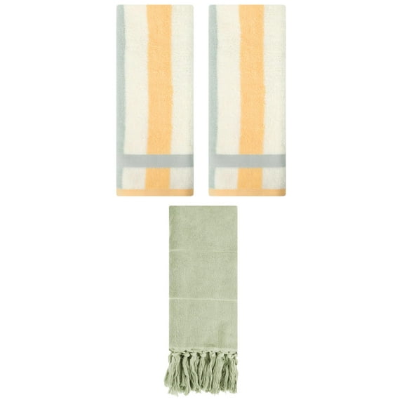 Unique Bargains 3 Pack Absorbent Comfy Hand Towel Green/Blue Orange 14 ...