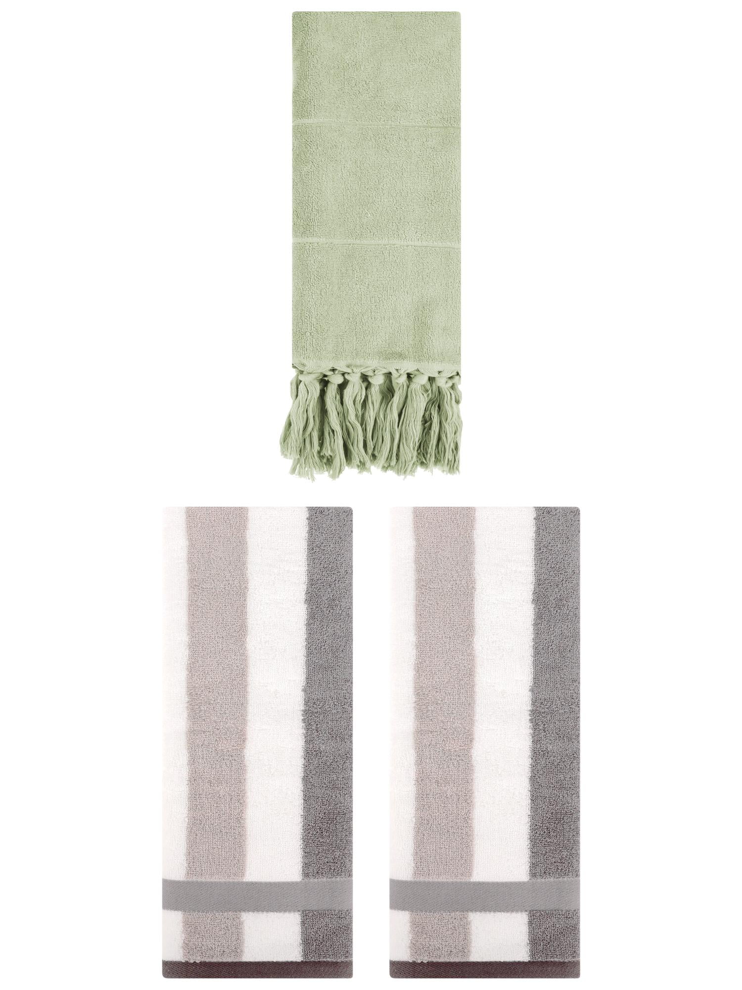 Unique Bargains 3 Pack Absorbent Comfy Hand Towel Green/Grey 14"x30"/13 ...