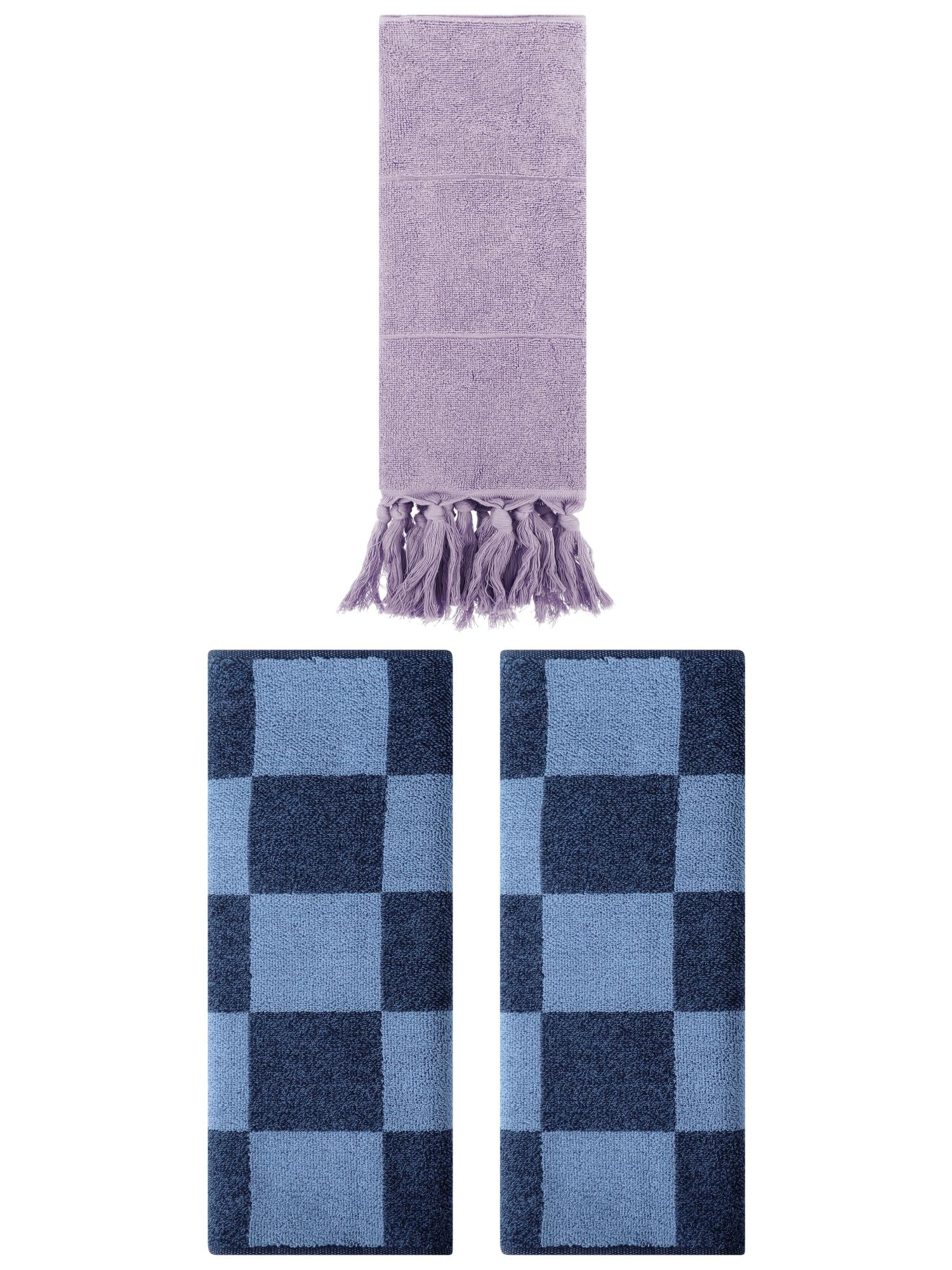 Unique Bargains 3 Pack Checkered Tassels Hand Towel Purple/Dark Blue 14 ...
