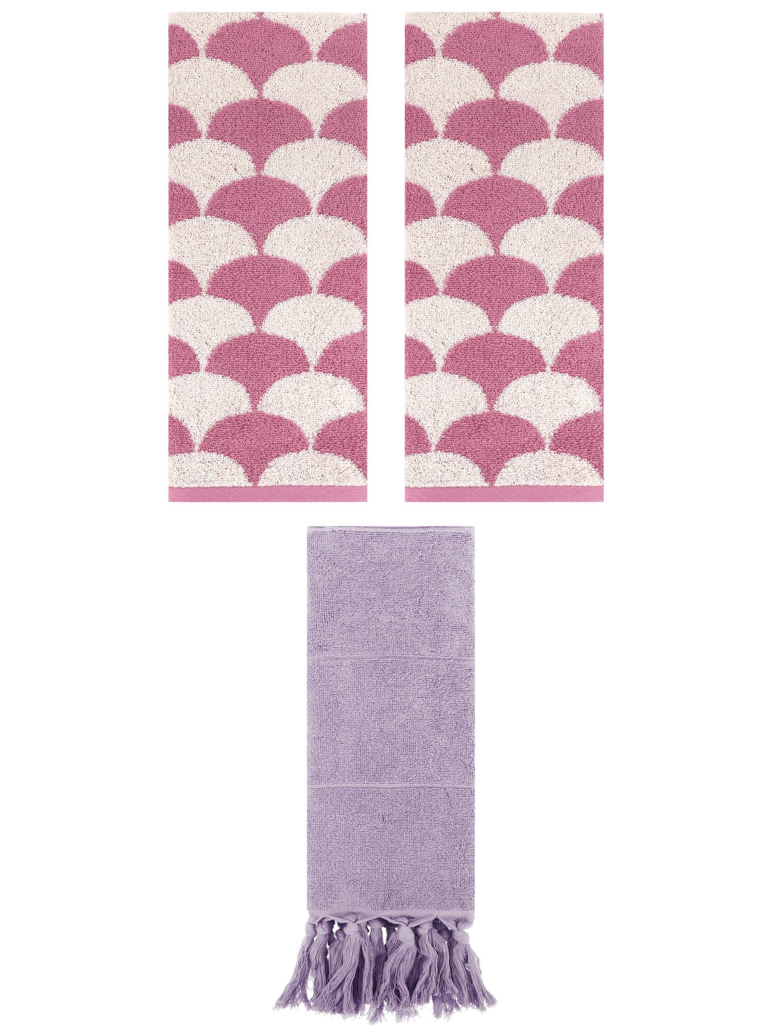 Unique Bargains 3 Pack Cotton Geometric Solid Hand Towel Purple/Pink 14 ...