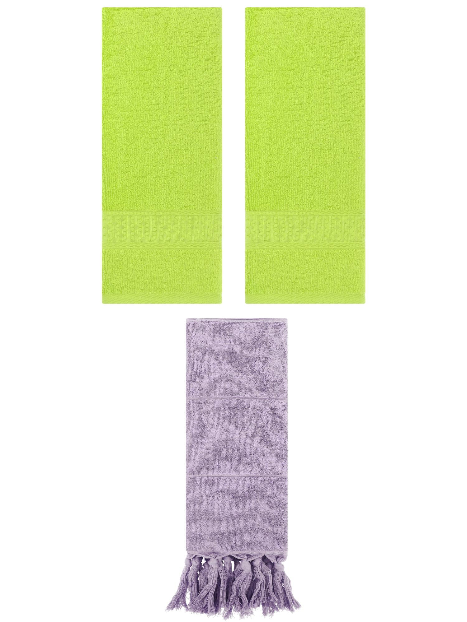 Unique Bargains 3 Packs Textured Tassels Hand Towel Purple/Light Green ...