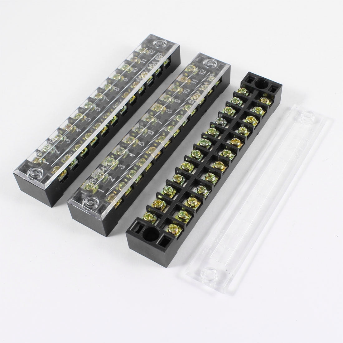 Unique Bargains 3 Pcs 600V 15A 12 Positions Dual Rows Covered Barrier ...