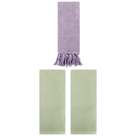 Unique Bargains 3 Pcs Tassels Waffle Hand Towel Purple/Light Green 14 ...