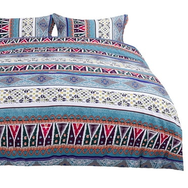 Noble Linens Teal Boho Flower Reversible 3-Piece Duvet Cover Set, King ...