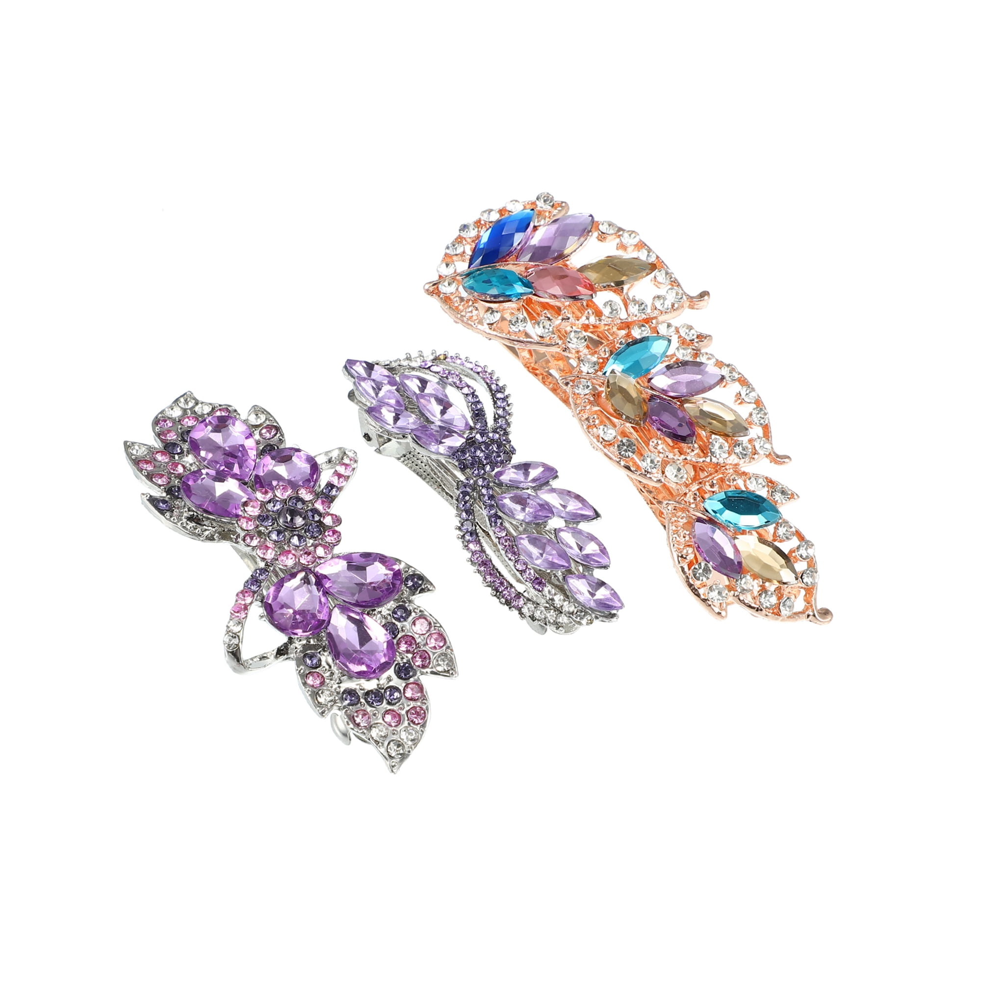 Unique Bargains 3Pcs Hair Barrettes Faux Crystal Flower Butterfly ...