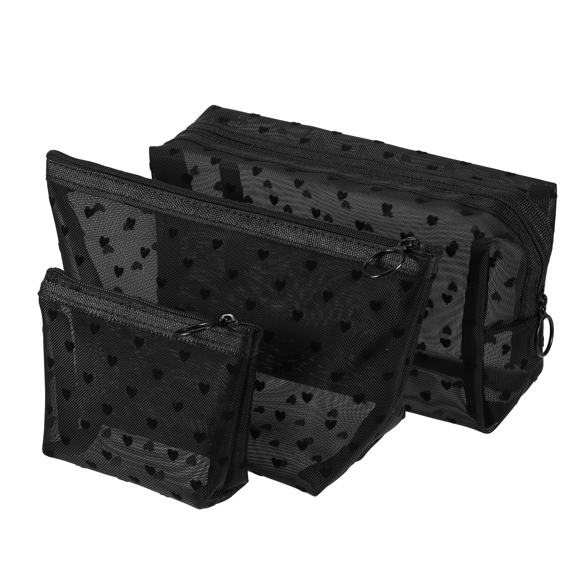 Unique Bargains 3pcs Heart Shape Print Mesh Makeup Bag Clear Makeup ...