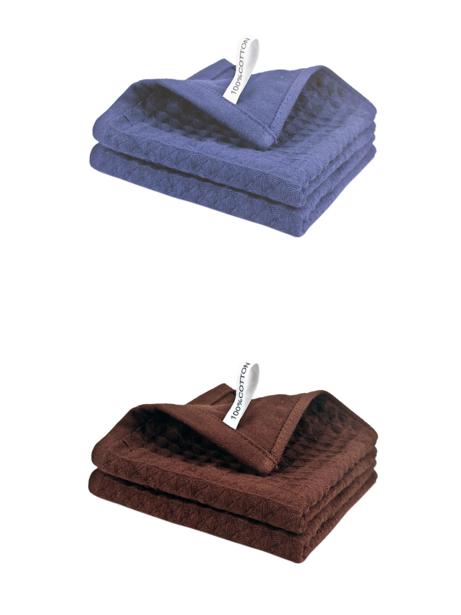 Unique Bargains 4 Pack 100% Cotton Waffle Weave Kitchen Towels Brown ...
