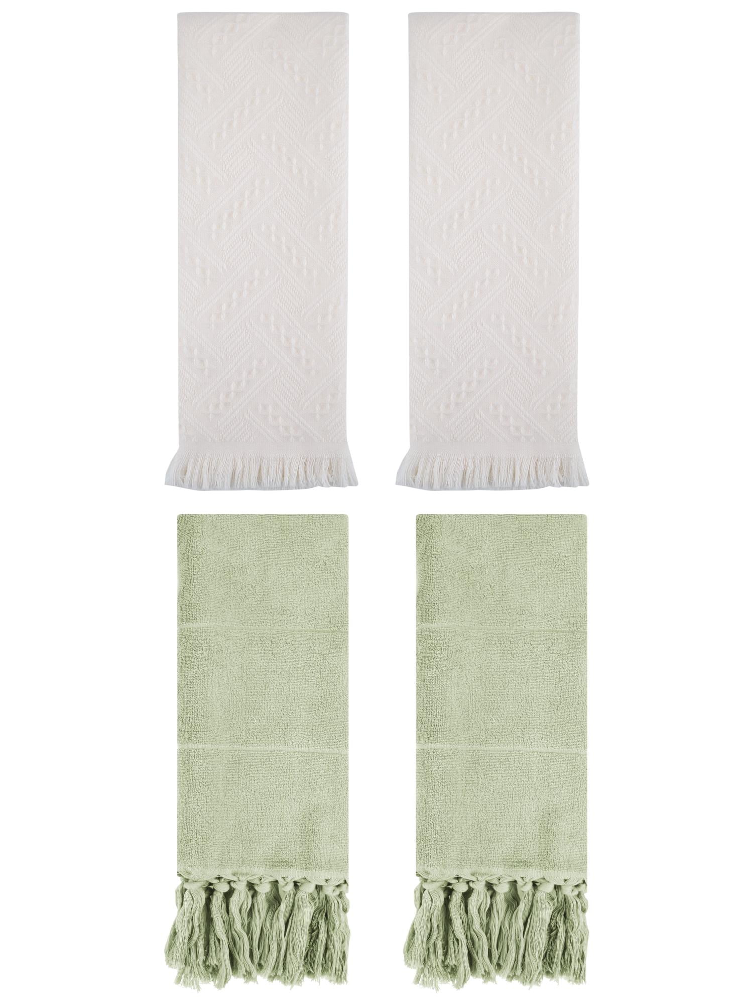 Unique Bargains 4 Pack Elegant Boho Turkish Hand Towels Green/Beige 14 ...