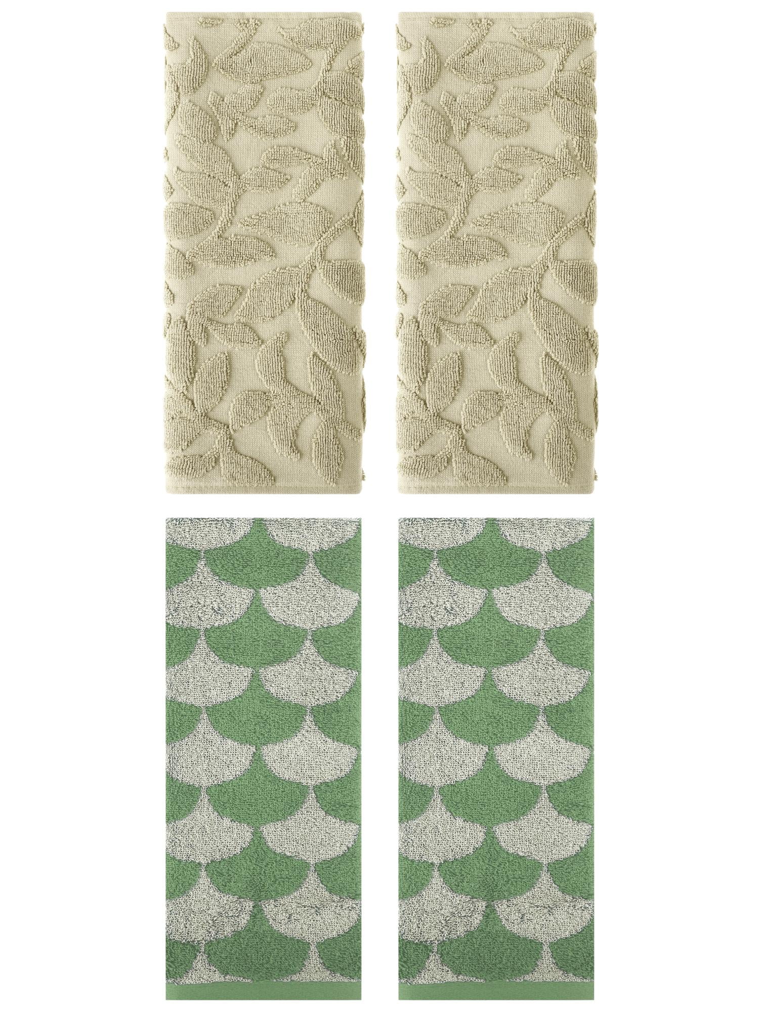 Unique Bargains 4 Pcs Bathroom Geometric Hand Towels Green/Khaki 13" x ...