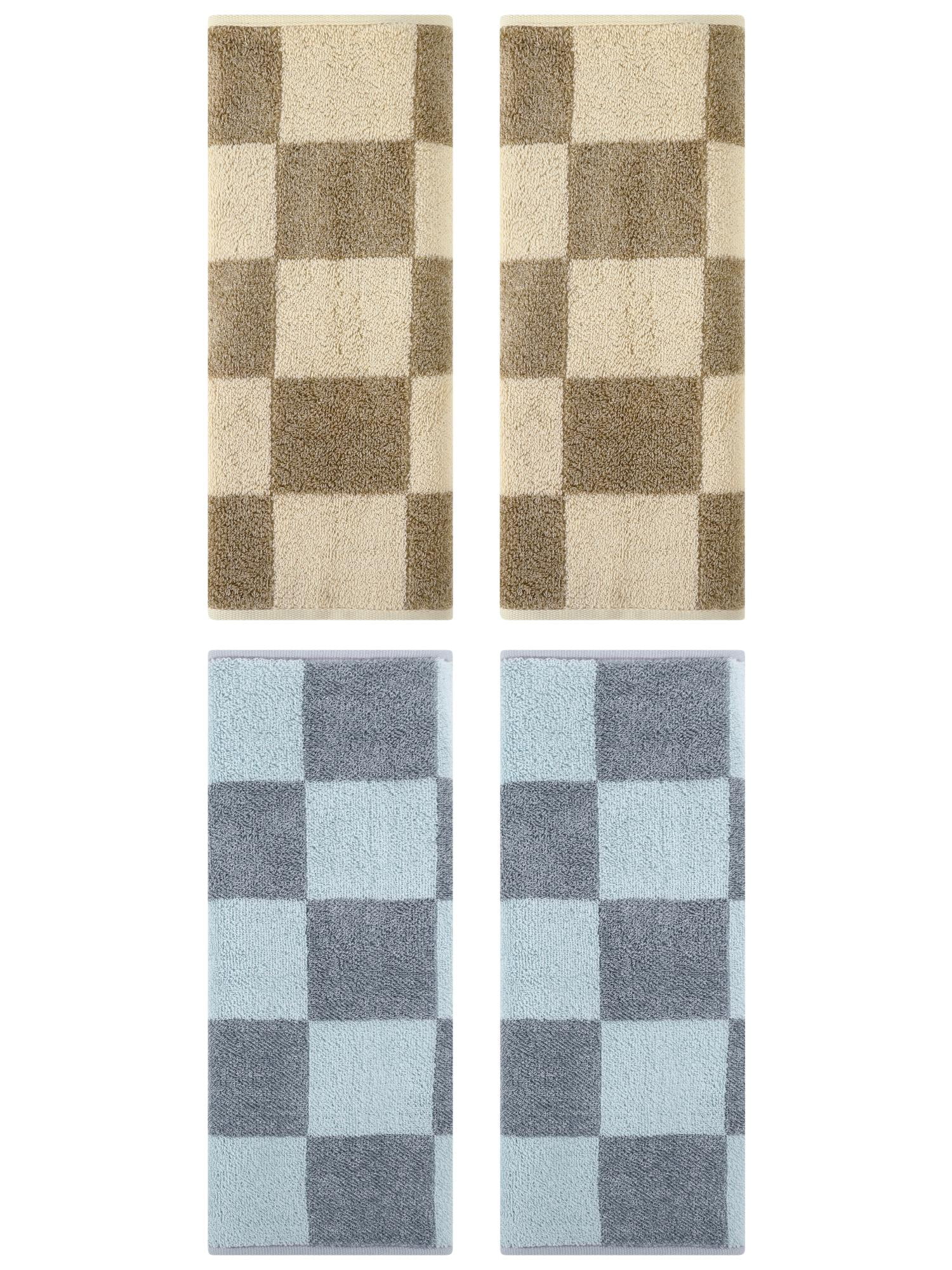 Unique Bargains 4 Pcs Checkered Hand Towel Set Brown/Grey 14" x 28 ...
