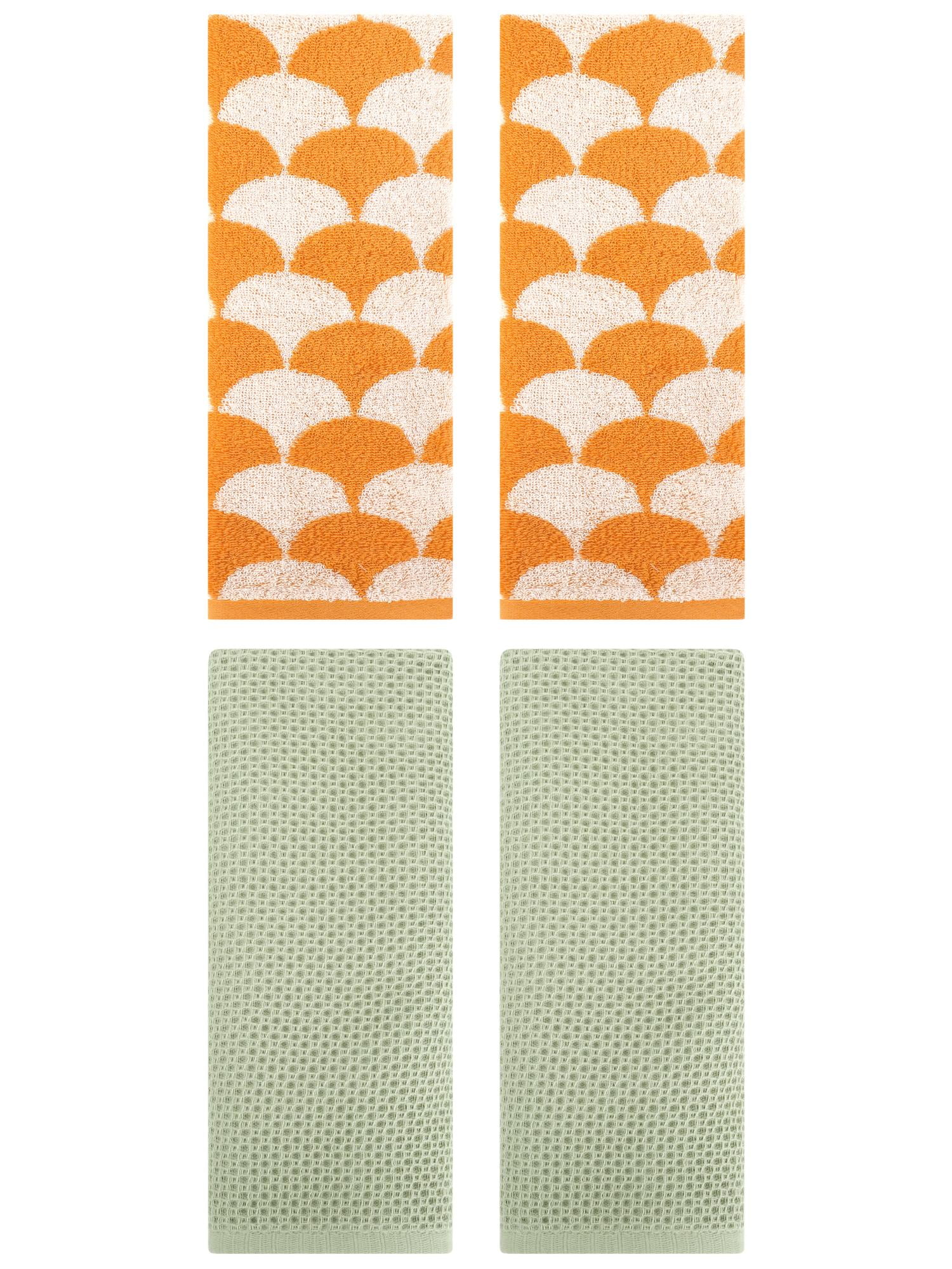 Unique Bargains 4 Pcs Cotton Solid Hand Towels Light Green/Orange 13" x ...