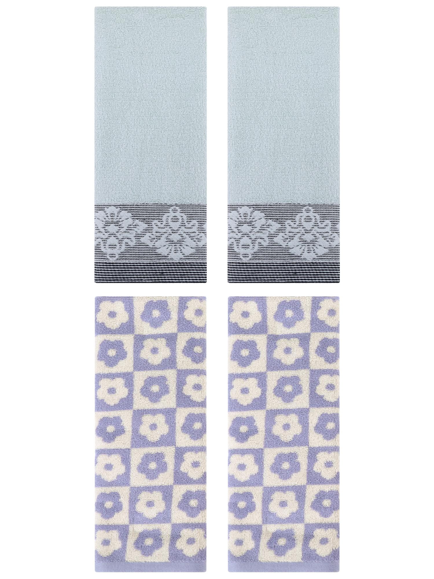 Unique Bargains 4 Pcs Floral Absorbent Hand Towels Purple/Blue 14" x 30 ...