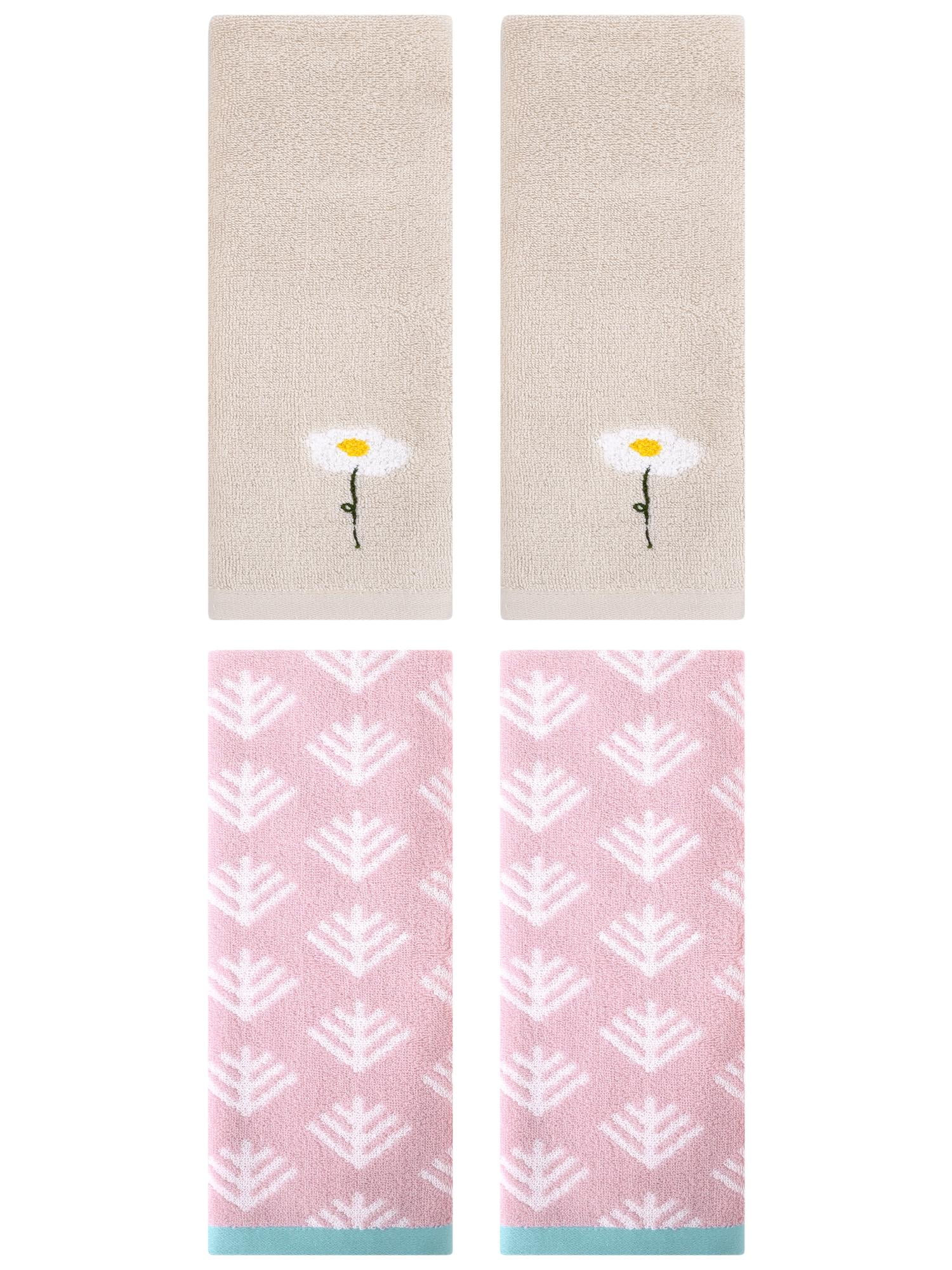 Unique Bargains 4 Pcs Soft Cotton Hand Towels Light Brown/Pink 13" x 30 ...