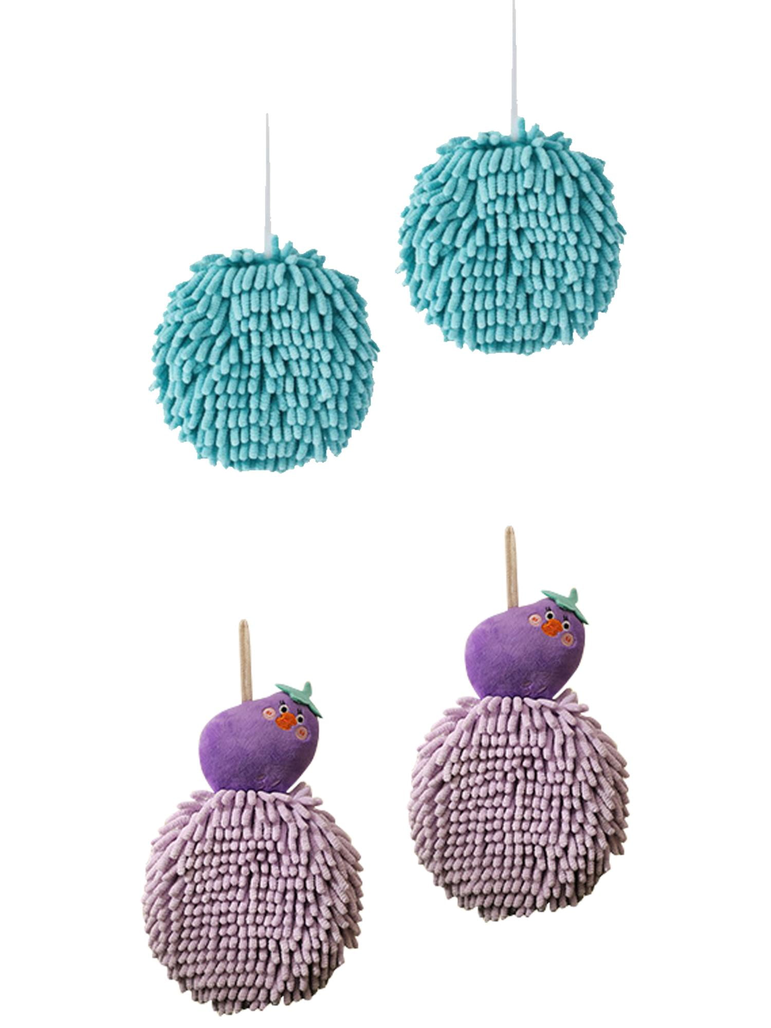 Unique Bargains 4 Pcs Soft Fluffy Ball Hand Towels Blue/Purple 6" x 6 ...