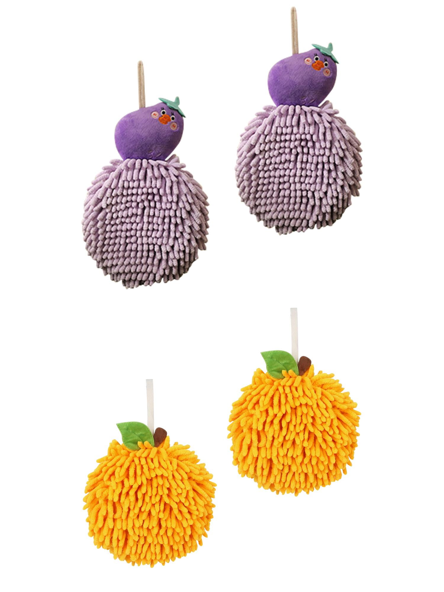 Unique Bargains 4 Pcs Soft Fluffy Ball Hand Towels Orange/Purple 6" x 6 ...