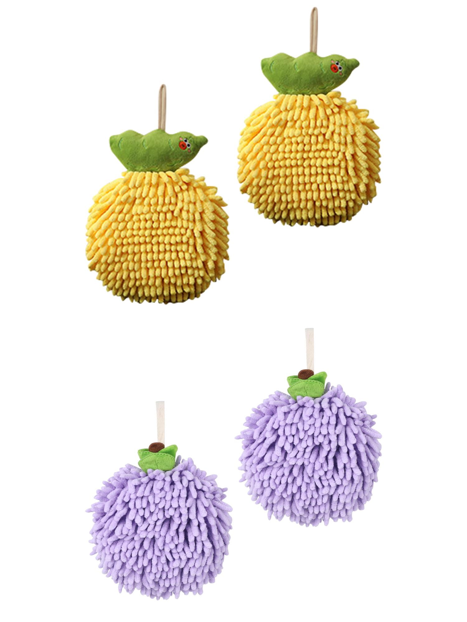 Unique Bargains 4 Pcs Soft Fluffy Ball Hand Towels Purple/Yellow 6" x 6 ...