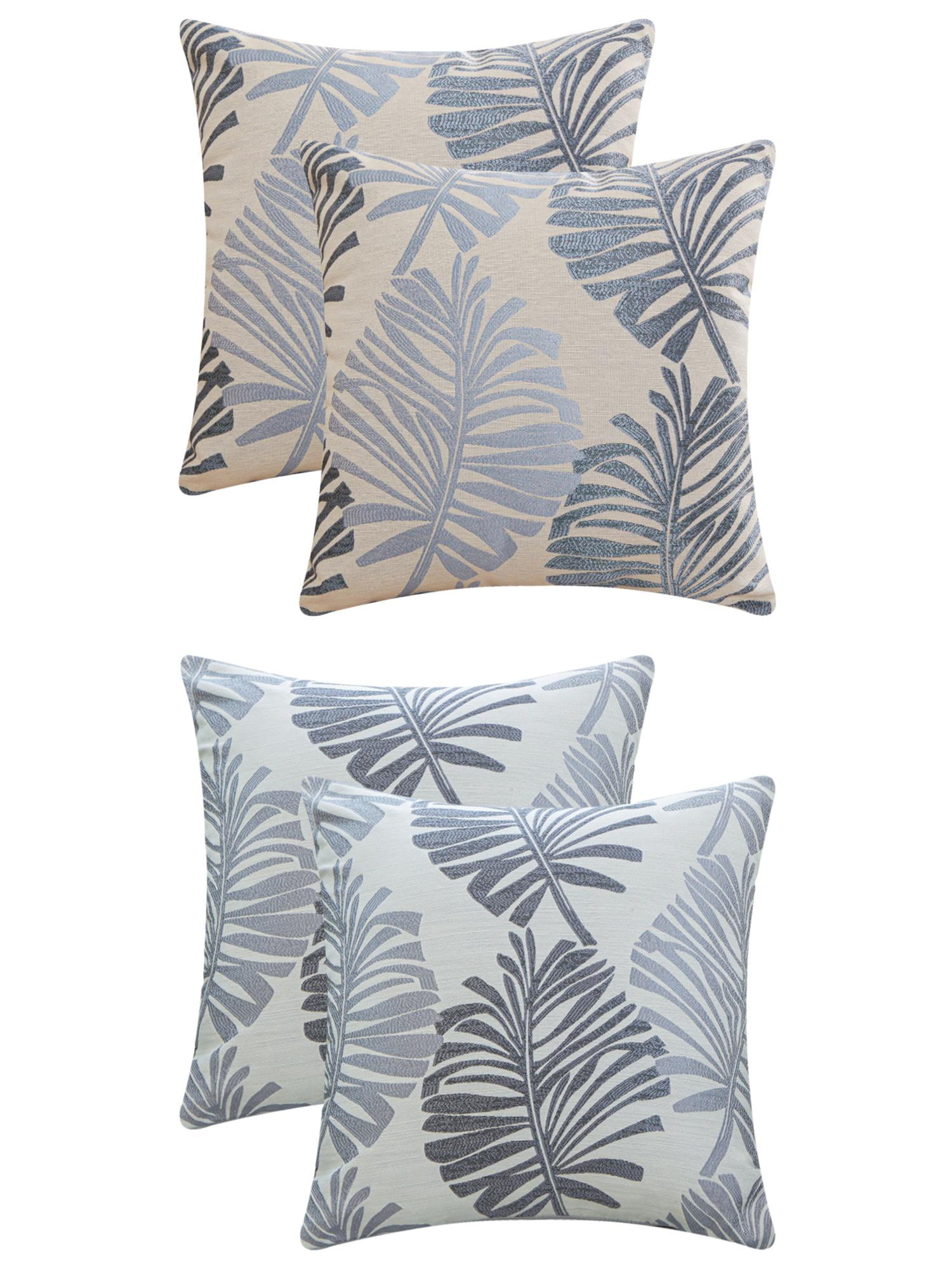 Unique Bargains 4 Pcs Soft Palm Leaf Pattern Cushion Case Grey/Light ...
