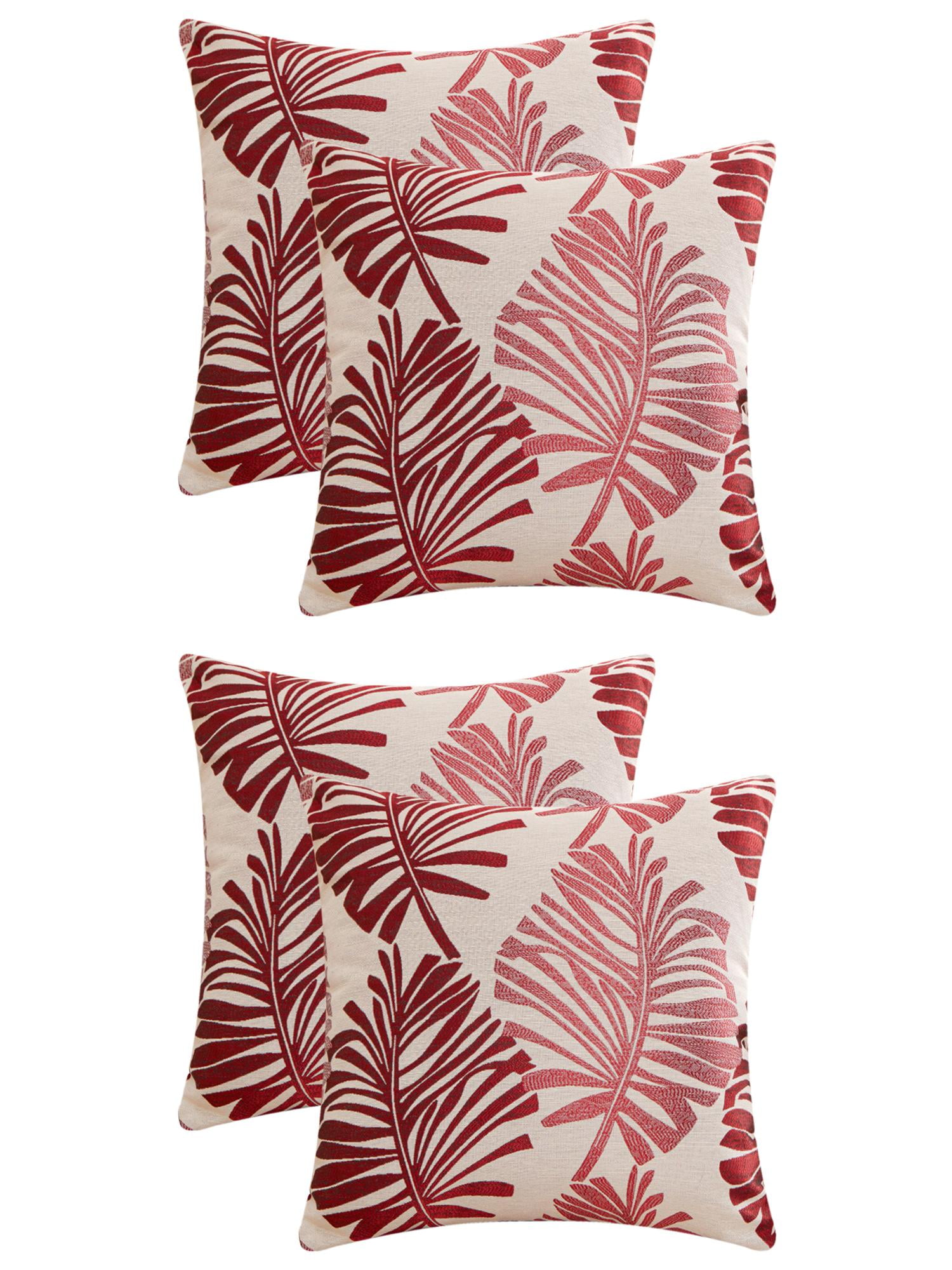 Unique Bargains 4 Pcs Soft Palm Leaf Pattern Cushion Case Red 18" x 18 ...