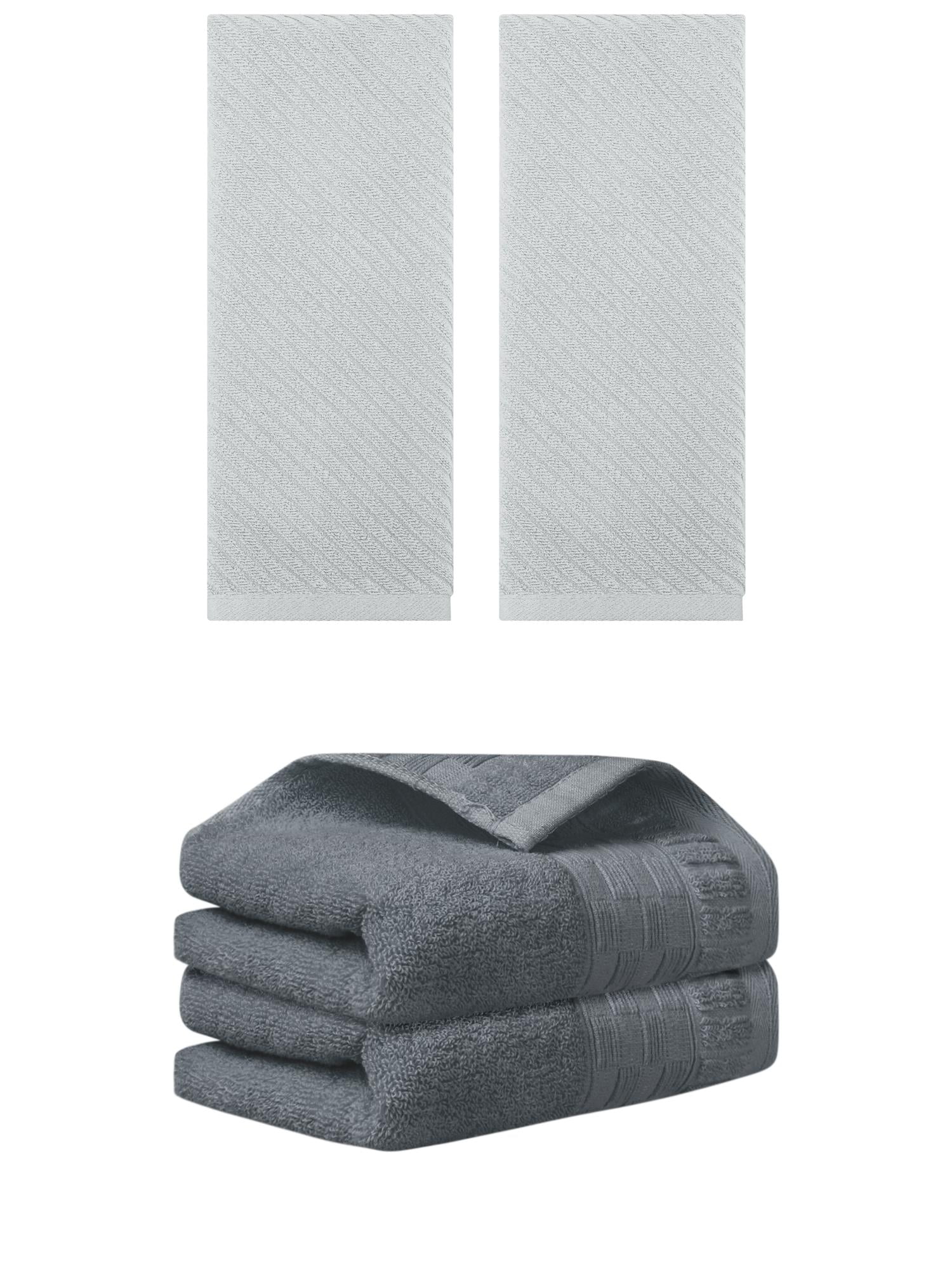 Unique Bargains 4 Pcs Solid Soft Hand Towel 14" x 30" Dark Grey/Grey - Walmart.com