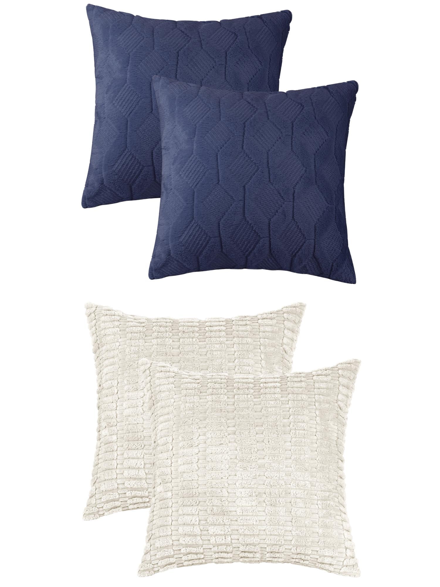 Unique Bargains 4 Pcs Solid Texture Throw Pillow Covers Beige/Dark Blue ...