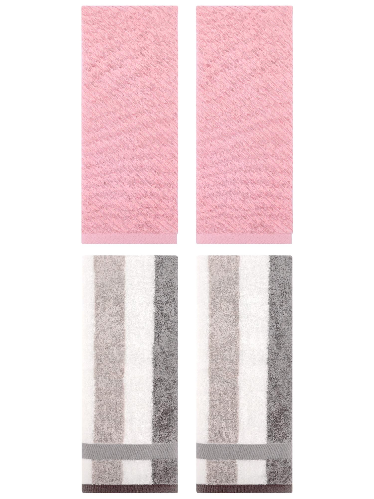 Unique Bargains 4 Pcs Striped Hand Towel Set Grey/Pink 13" x 29"/14" x ...