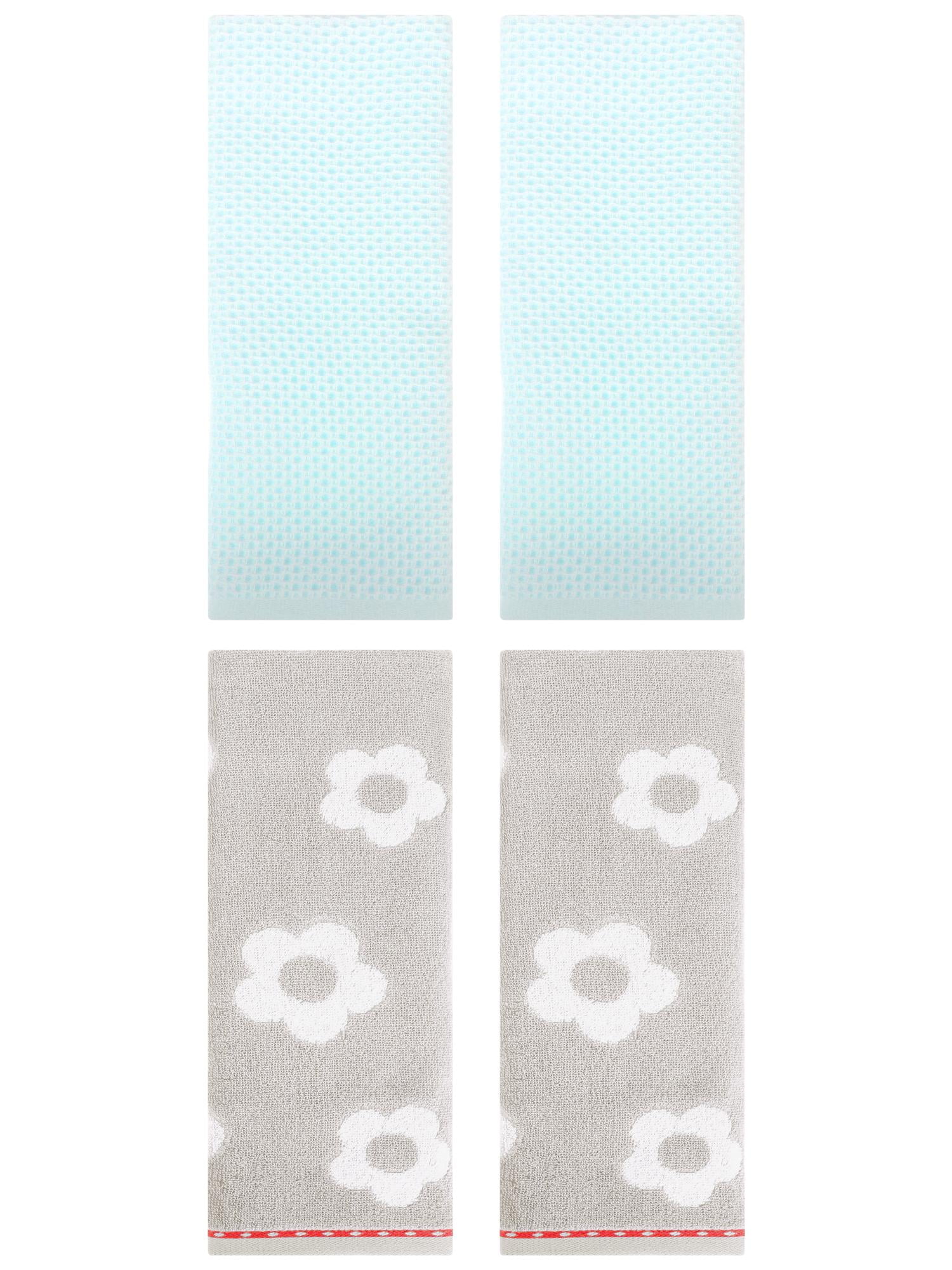 Unique Bargains 4 Pcs Waffle Cotton Hand Towels Light Cyan/Grey 13" x ...