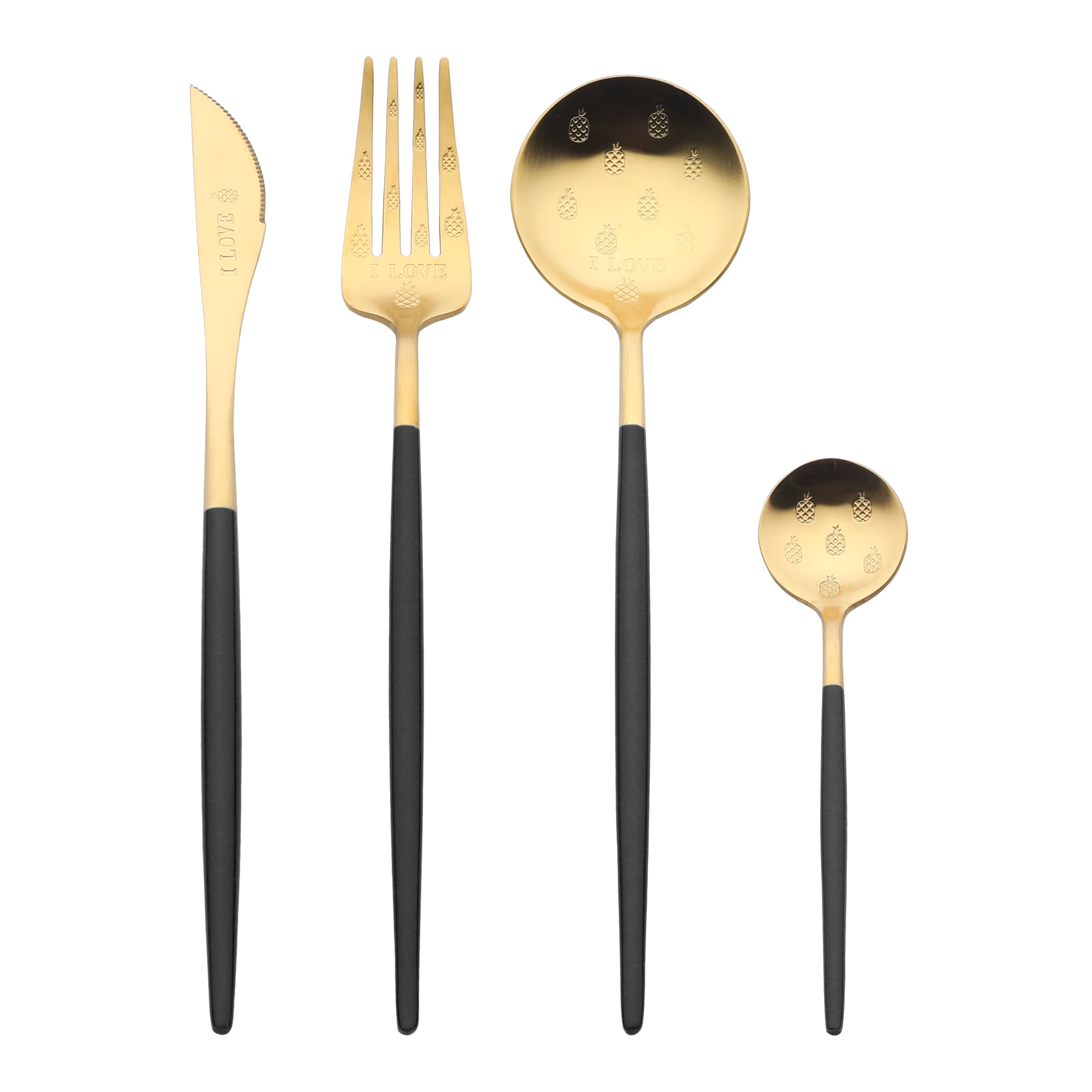 Unique Bargains 4 Piece Silverware Set, Stainless Steel Floral Flatware ...